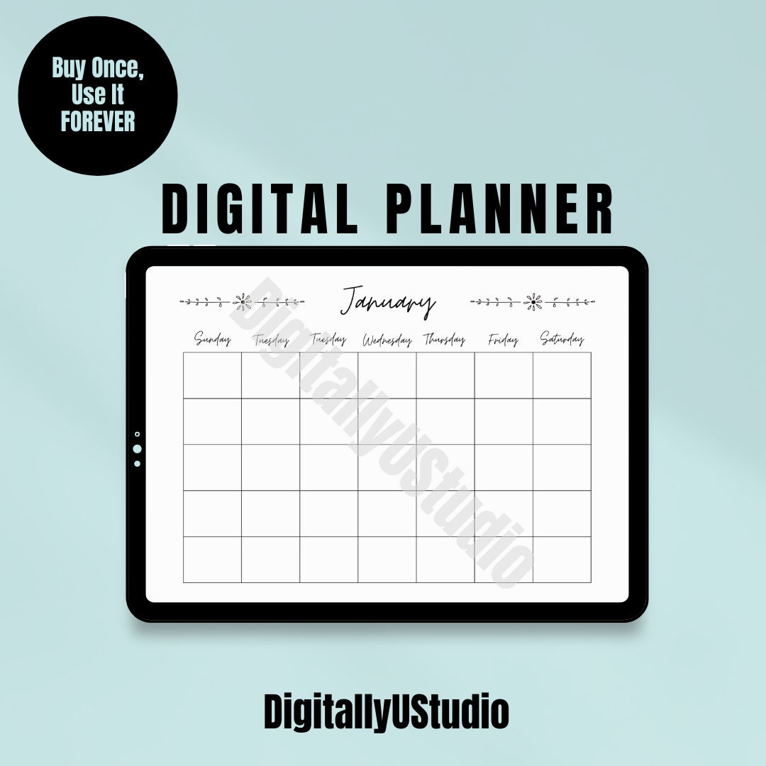 12 Month Calendar Planner Minimalist Digital Planner Digital Calendar ...