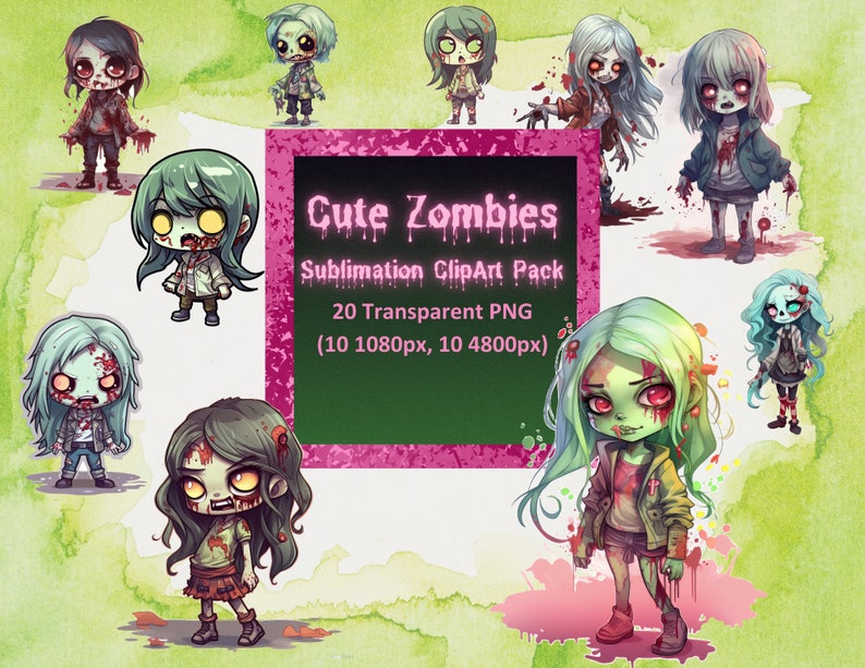 Cute Zombie Sublimation Clipart Anime Clipart - Etsy