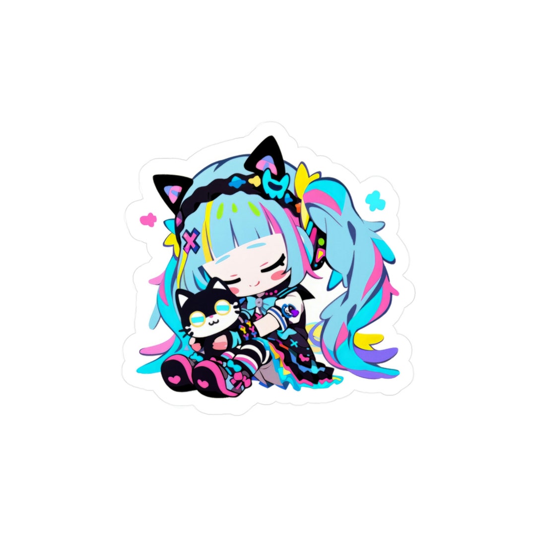 Neko Kawaii Girl With Cat Sticker || Waterproof Sticker || Anime ...