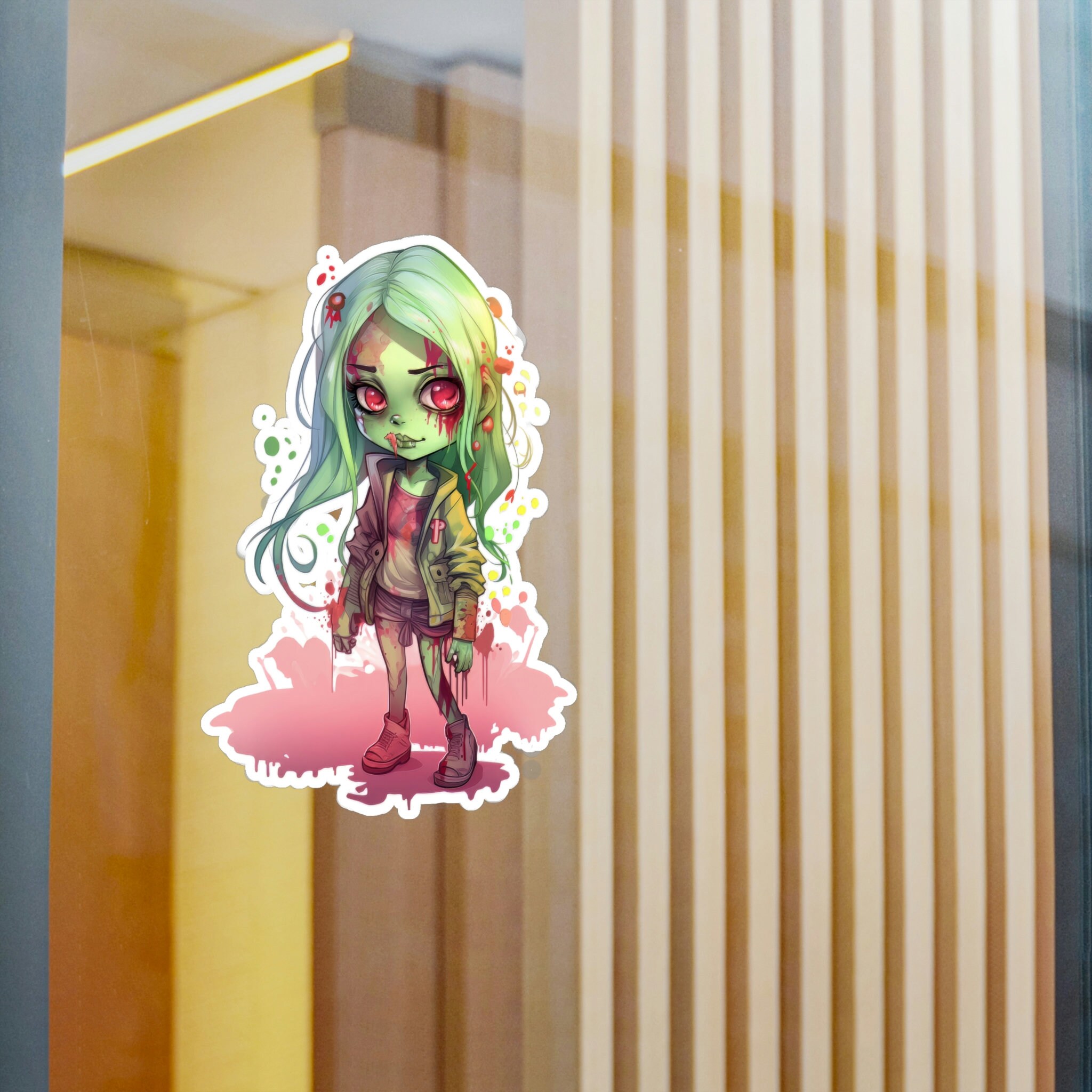 Chibi Zombie Girl Pink Waterproof Sticker Anime Sticker Chibi Sticker ...