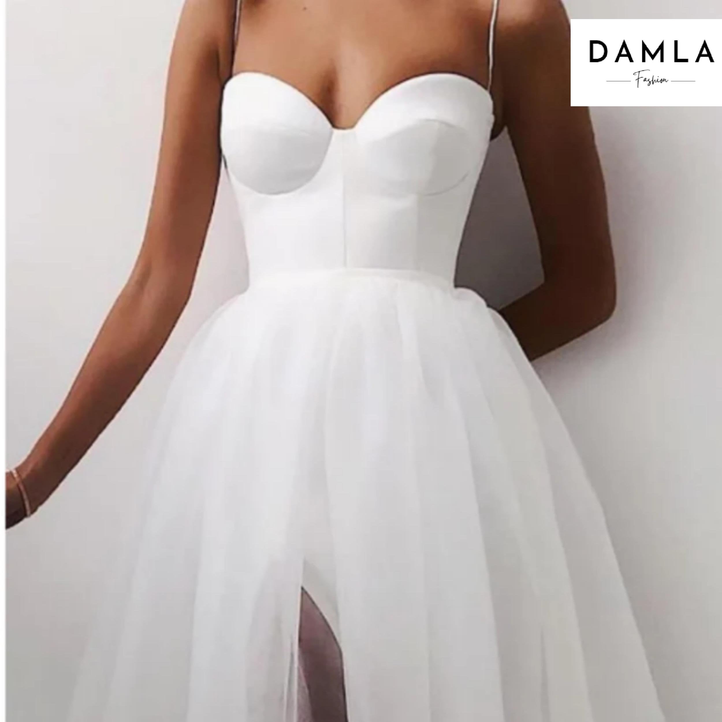 Corset Dress White Tulle Midi Dress Short Wedding Dress Beach - Etsy