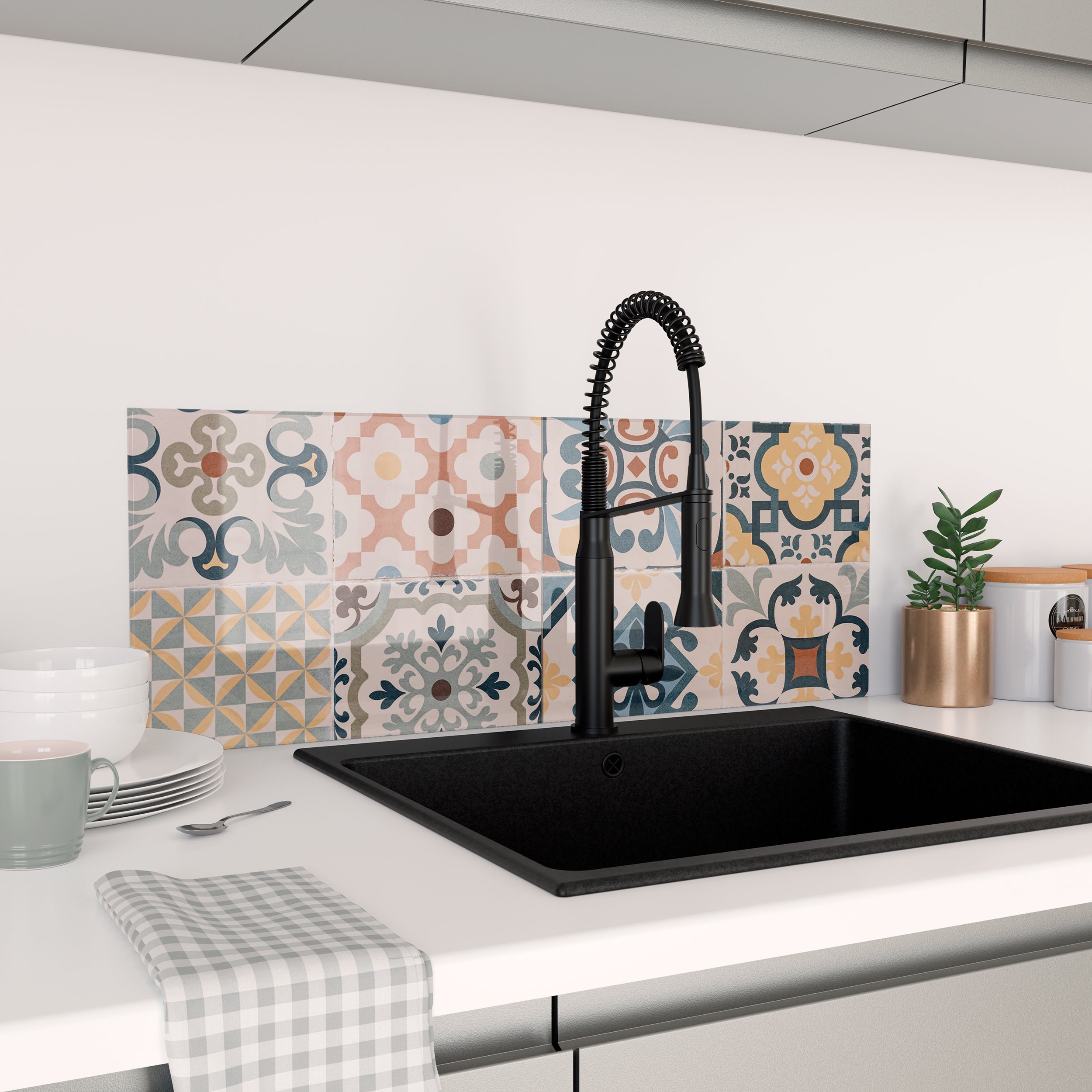 Moroccan Spanish Tiles Splashback, Kitchen Backsplash Wall Panel Behind ...