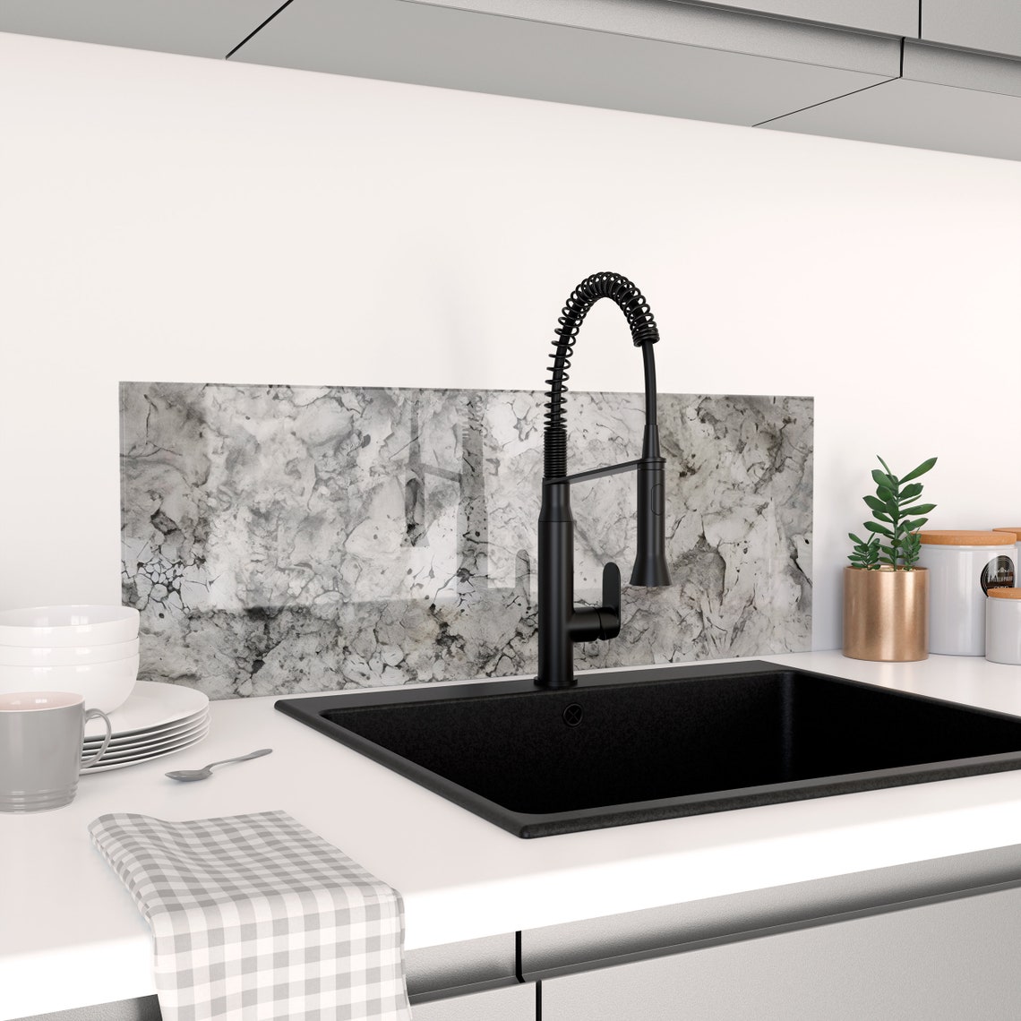 Grey Marble Stone Glass Backsplash Kitchen Splashback Stove - Etsy