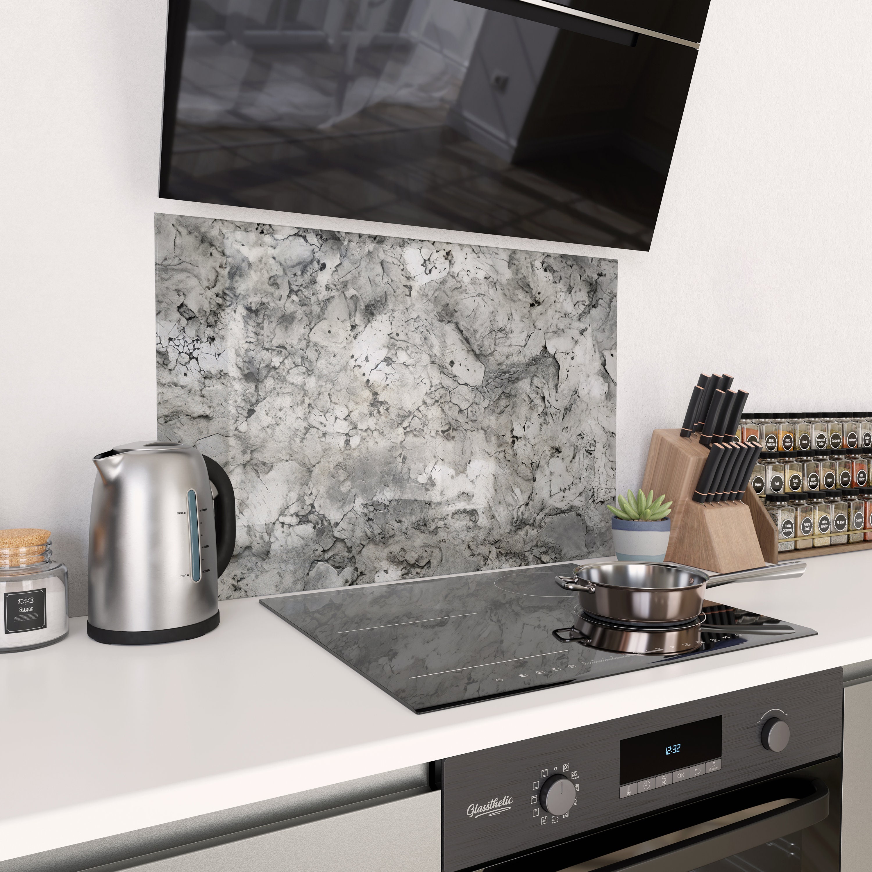 Grey Marble Stone Glass Backsplash Kitchen Splashback Stove - Etsy