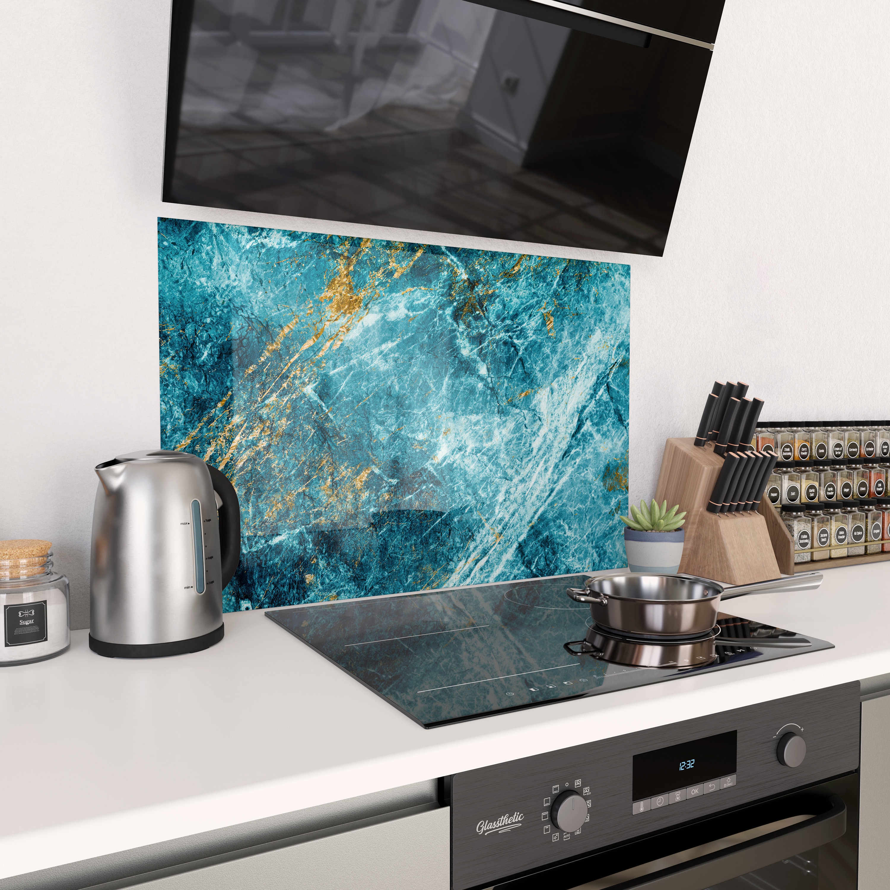 Blue & Gold Marble Glass Backsplash Kitchen Splashback Stove - Etsy