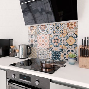 Moroccan Spanish Tiles Splashback, Kitchen Backsplash Wall Panel Behind ...