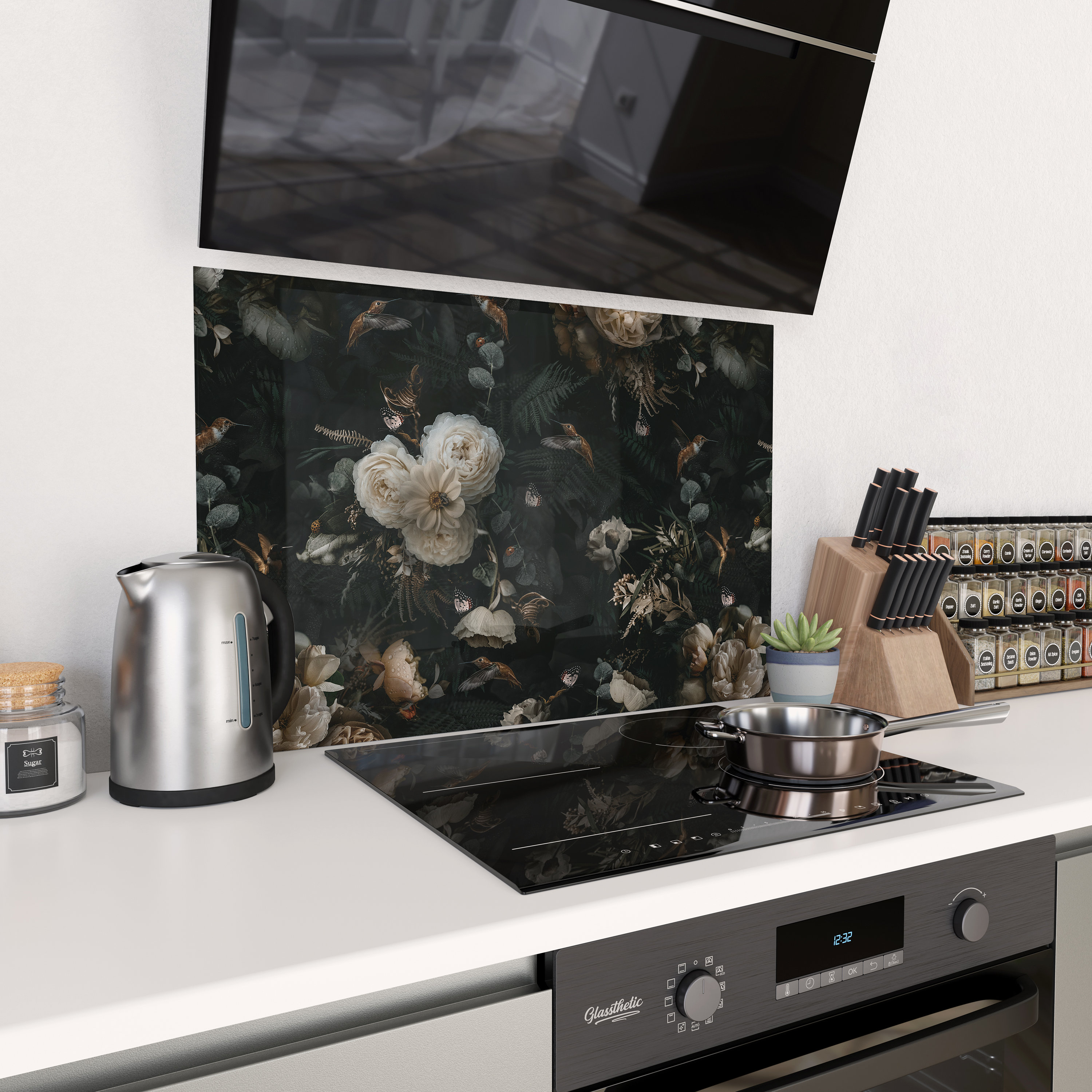 Glass Stove Backsplash, Kitchen Splashback Wall Panel Behind Cooker and ...