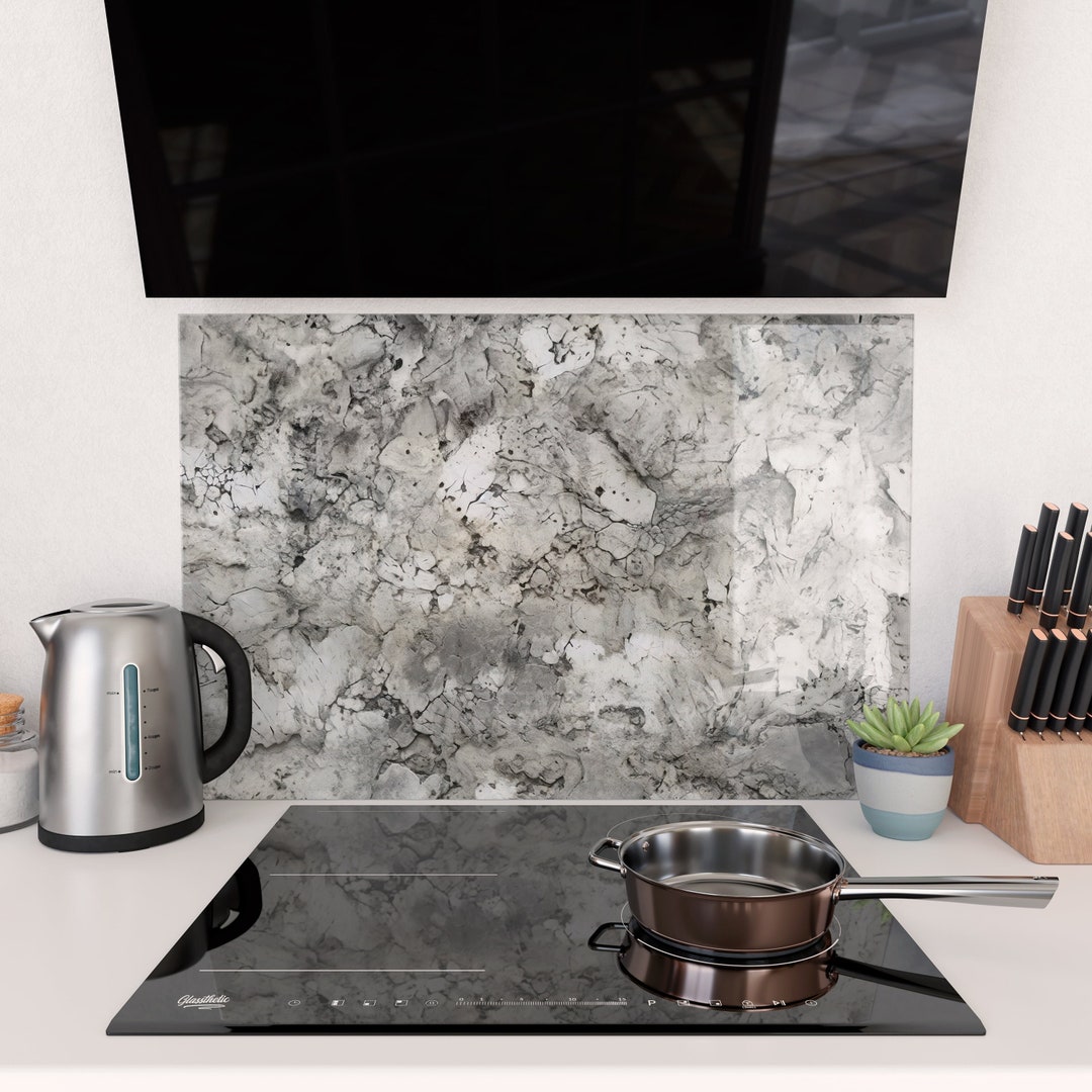 Grey Marble Stone Glass Backsplash, Kitchen Splashback Stove Wall Panel ...