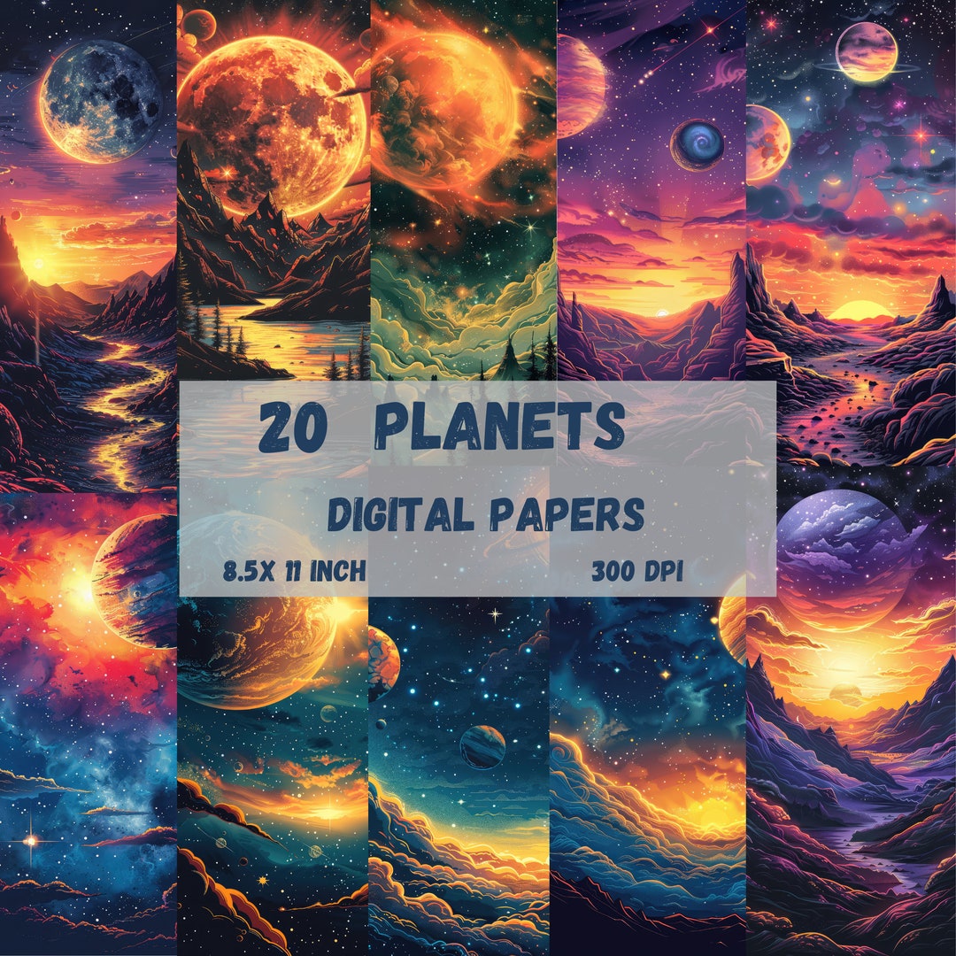 Planets Digital Paper, Solar System Background, Space Ephemera ...