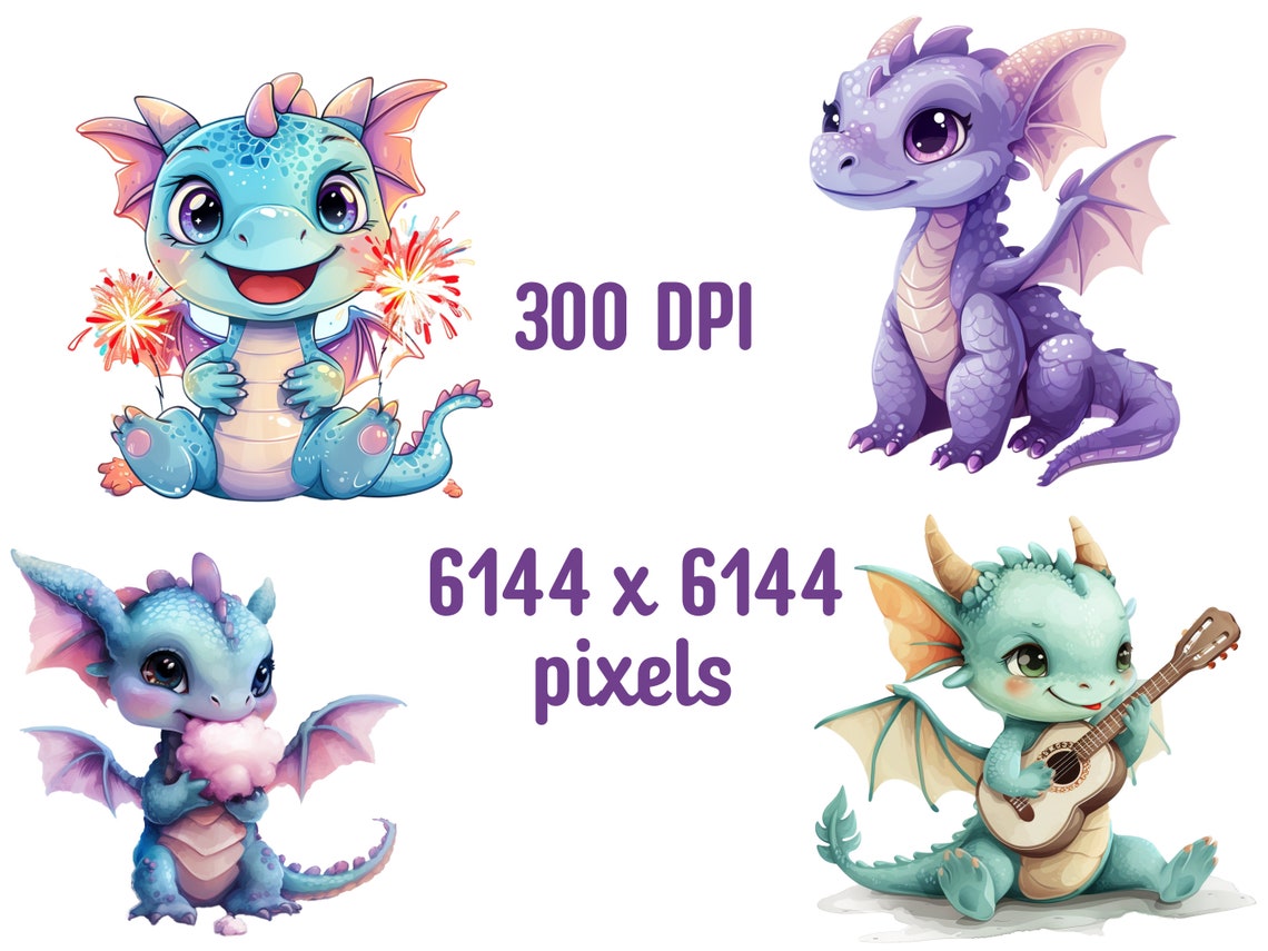 Big Bundle 124 Cute Baby Dragons Clipart, Watercolor Clipart Dragon ...