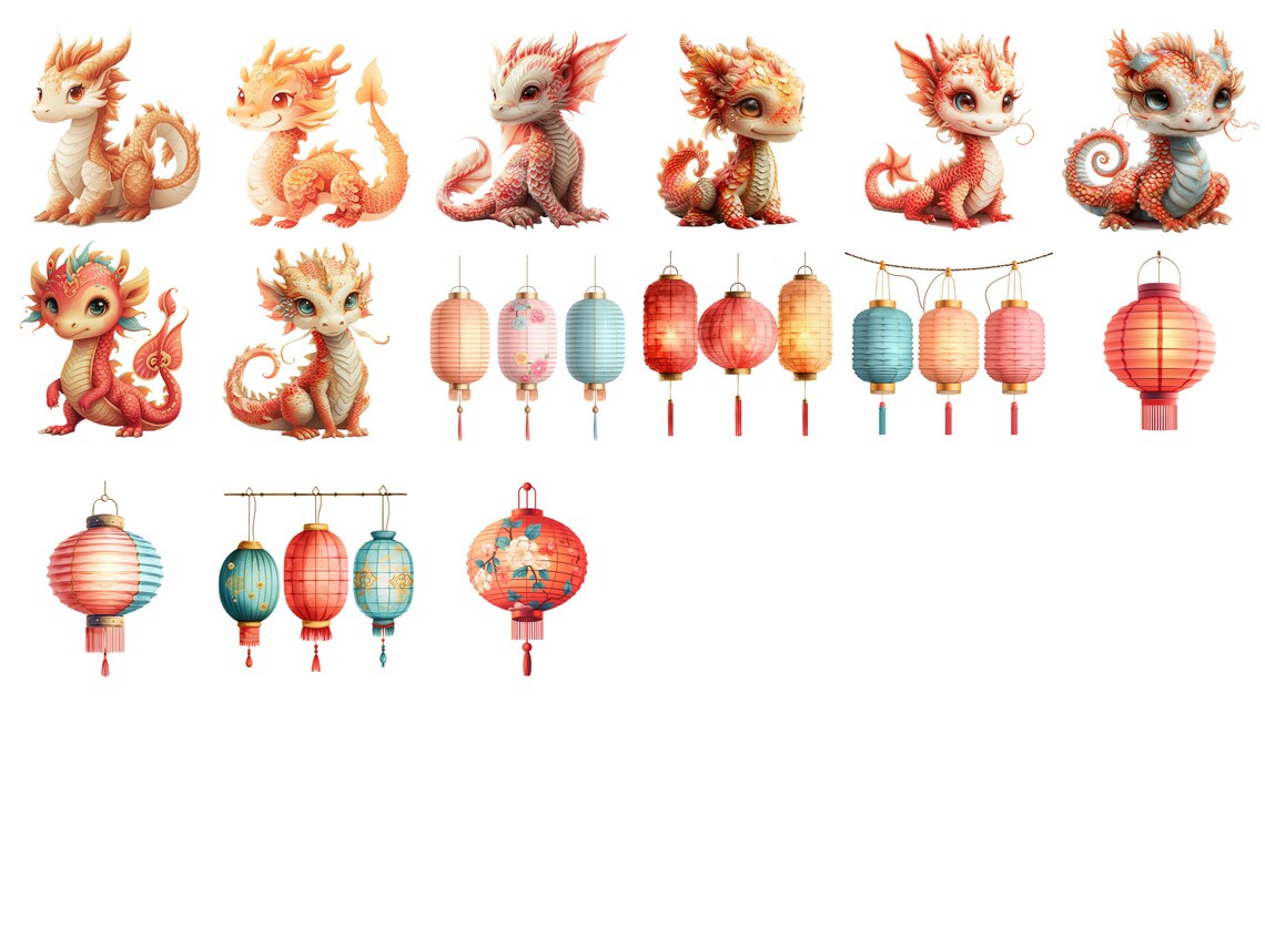 39 Cute Chinese Dragons Clipart, Chinese New Year, Big Bundle, Chinese ...