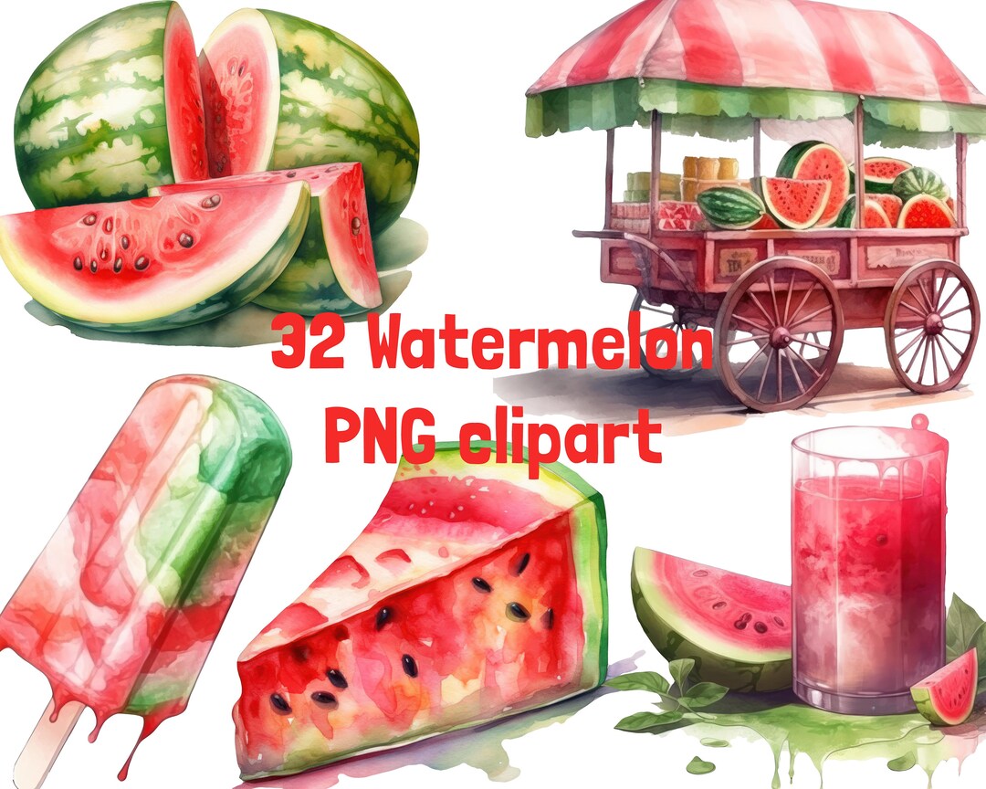 Watermelon Clipart, Summer Fruit Png, Watermelon Clipart Bundle ...