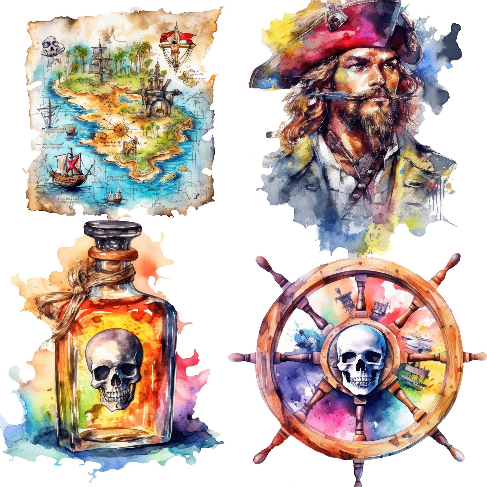 Pirate Clipart, Pirate Clipart Bundle, Pirate Ship Clipart, Watercolor ...