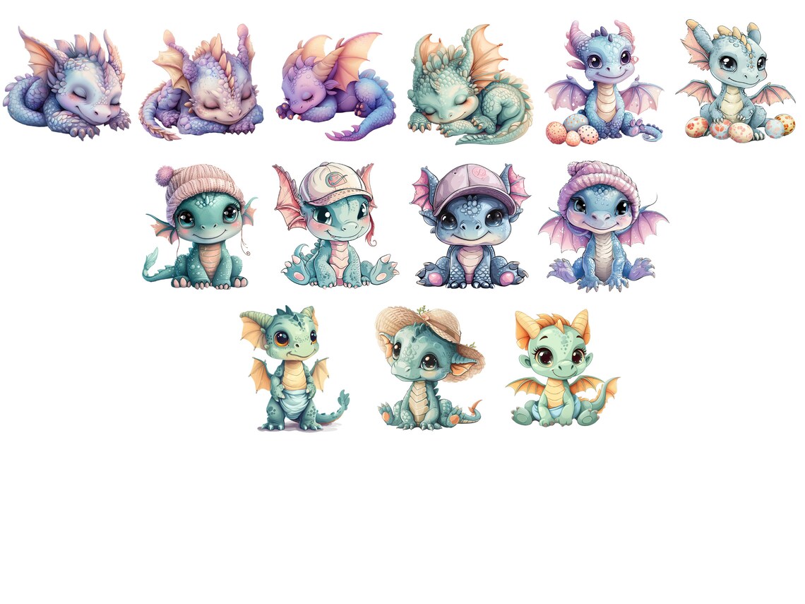 Big Bundle 124 Cute Baby Dragons Clipart, Watercolor Clipart Dragon, Cute Dragons Clipart ...