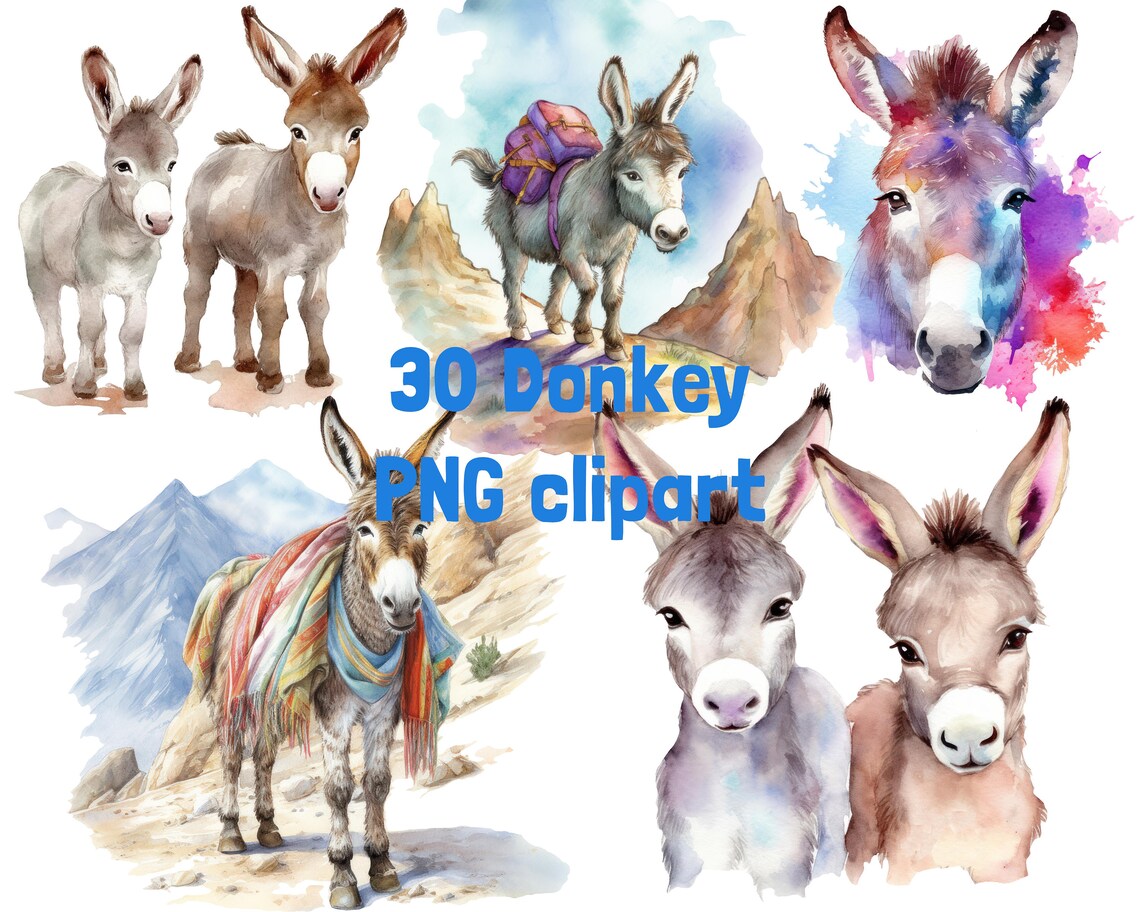 Donkey Clipart, Farm Donkey Png, Cute Donkey Clipart, Watercolor ...