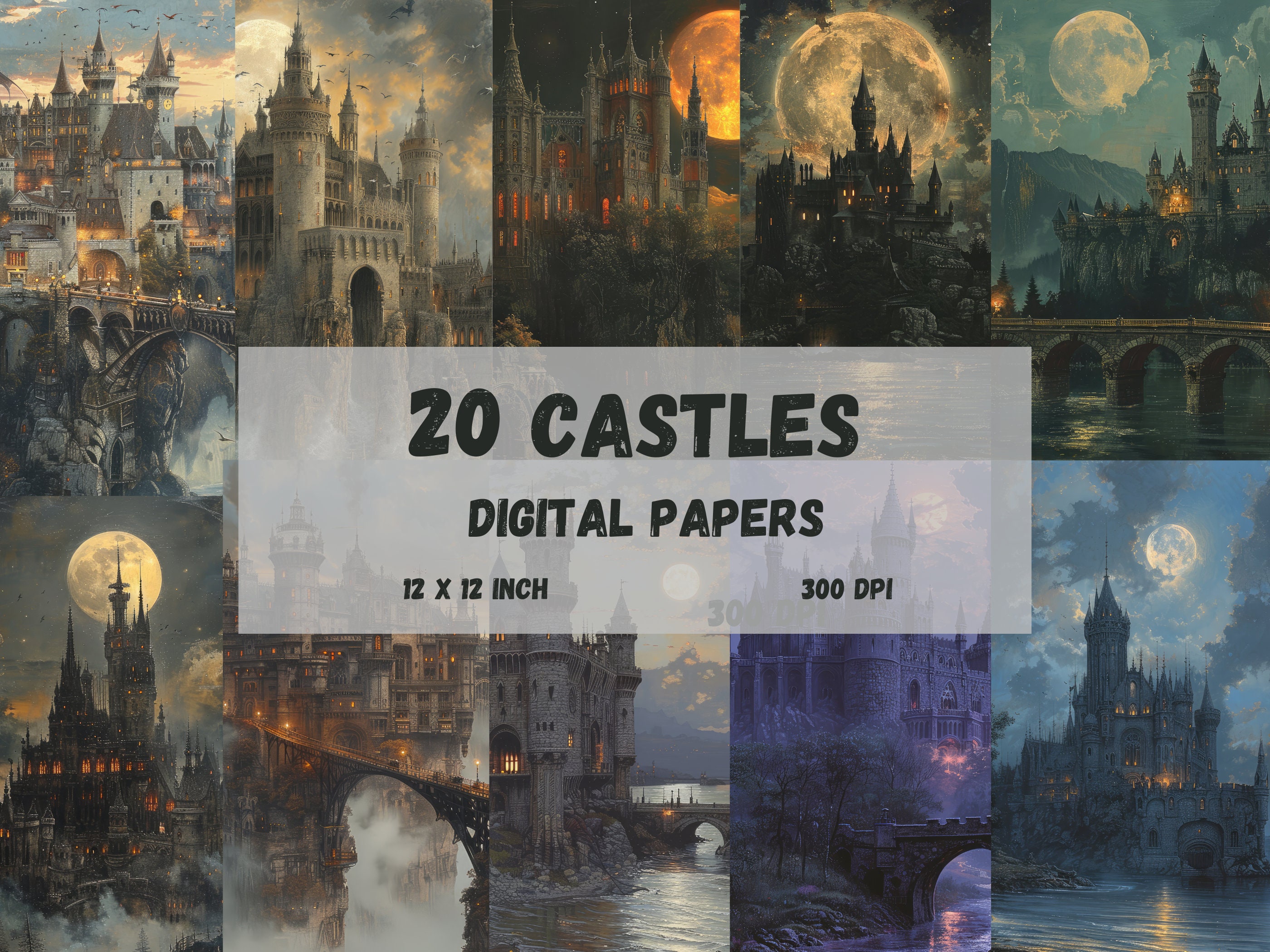 20 Castle Digital Paper, Magical Castles, Castle Junk Journal, Fantasy ...