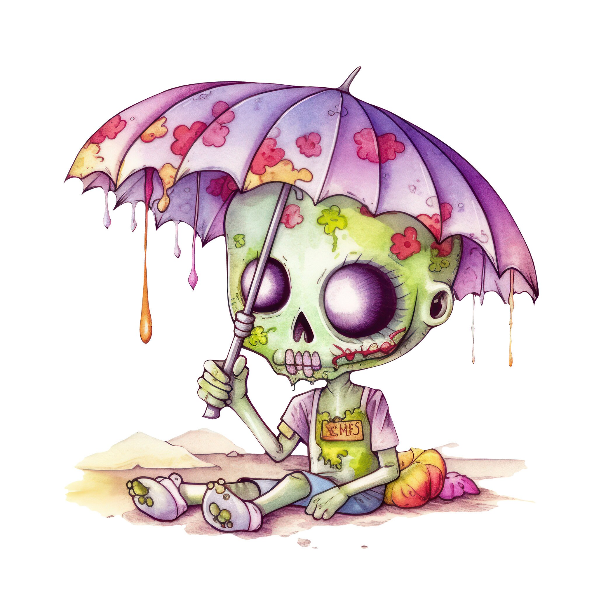 Zombie Clipart, Cute Zombie Png, Watercolor Clipart, Commercial Use ...