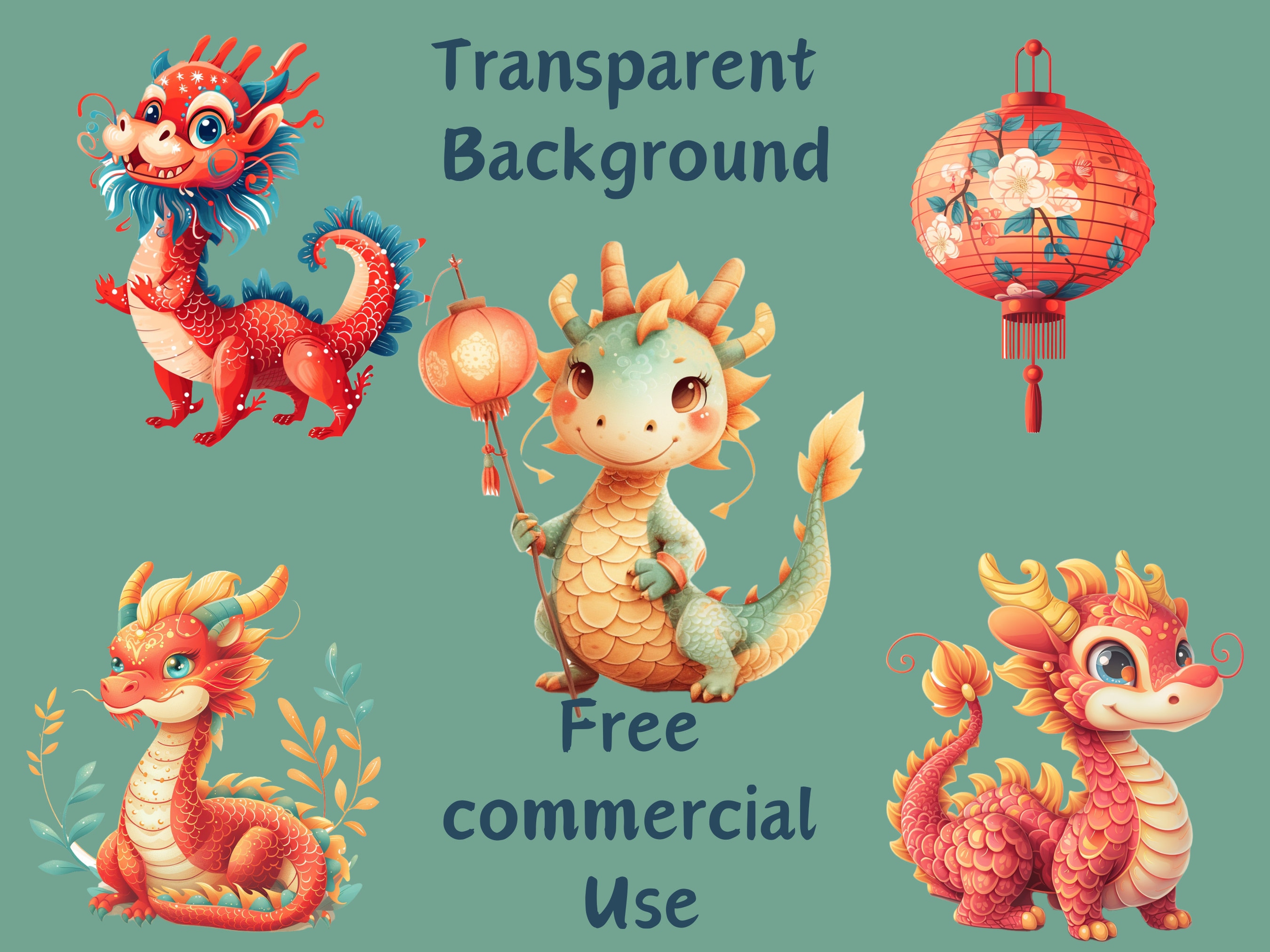 39 Cute Chinese Dragons Clipart, Chinese New Year, Big Bundle, Chinese ...