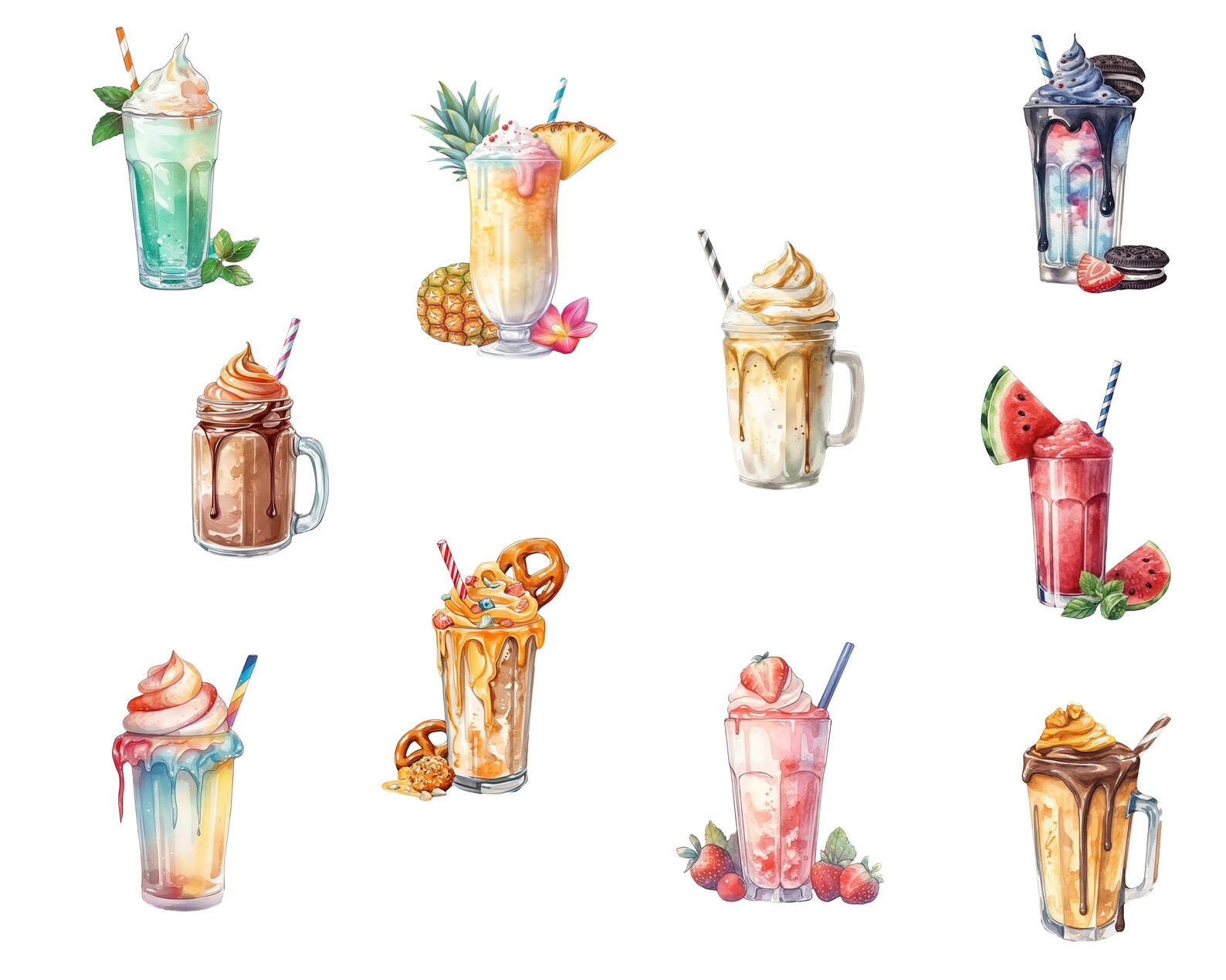 Milkshake Clipart Watercolor Milkshake Clipart Bundle Dessert Clipart ...