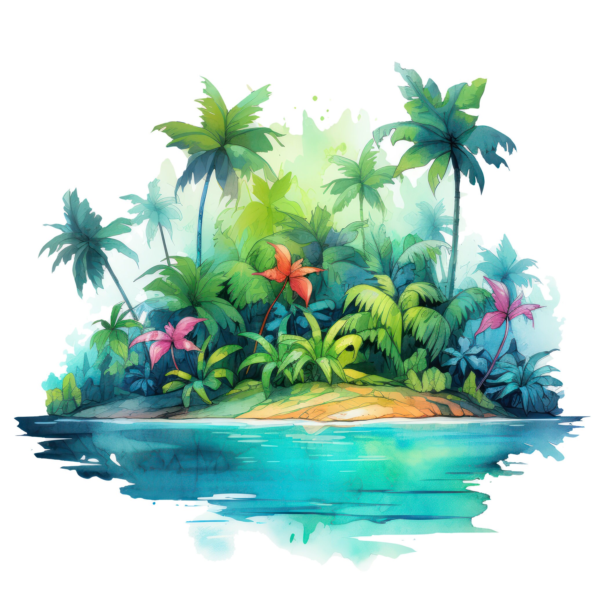 Tropical Island Watercolor Clipart, Tropical Png, Digital Download for ...