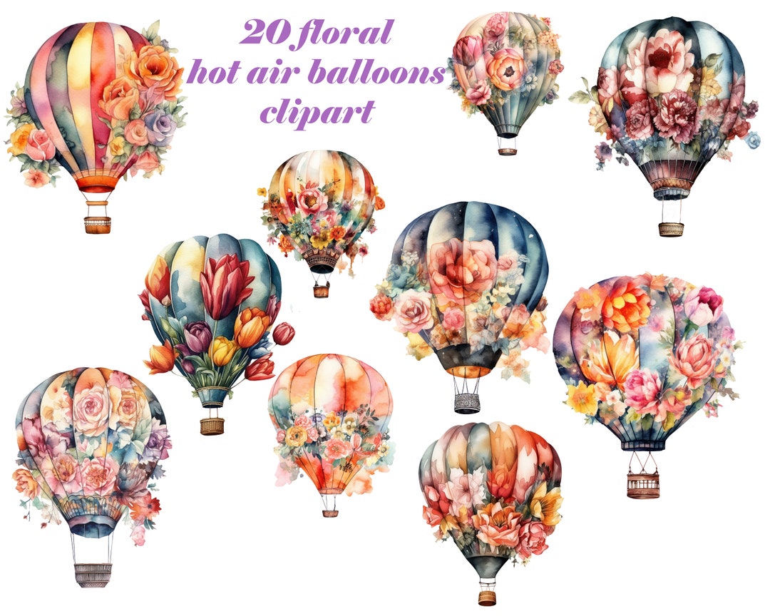 Hot Air Balloon Clipart, Floral Hot Air Balloon Png, Balloon Clipart ...