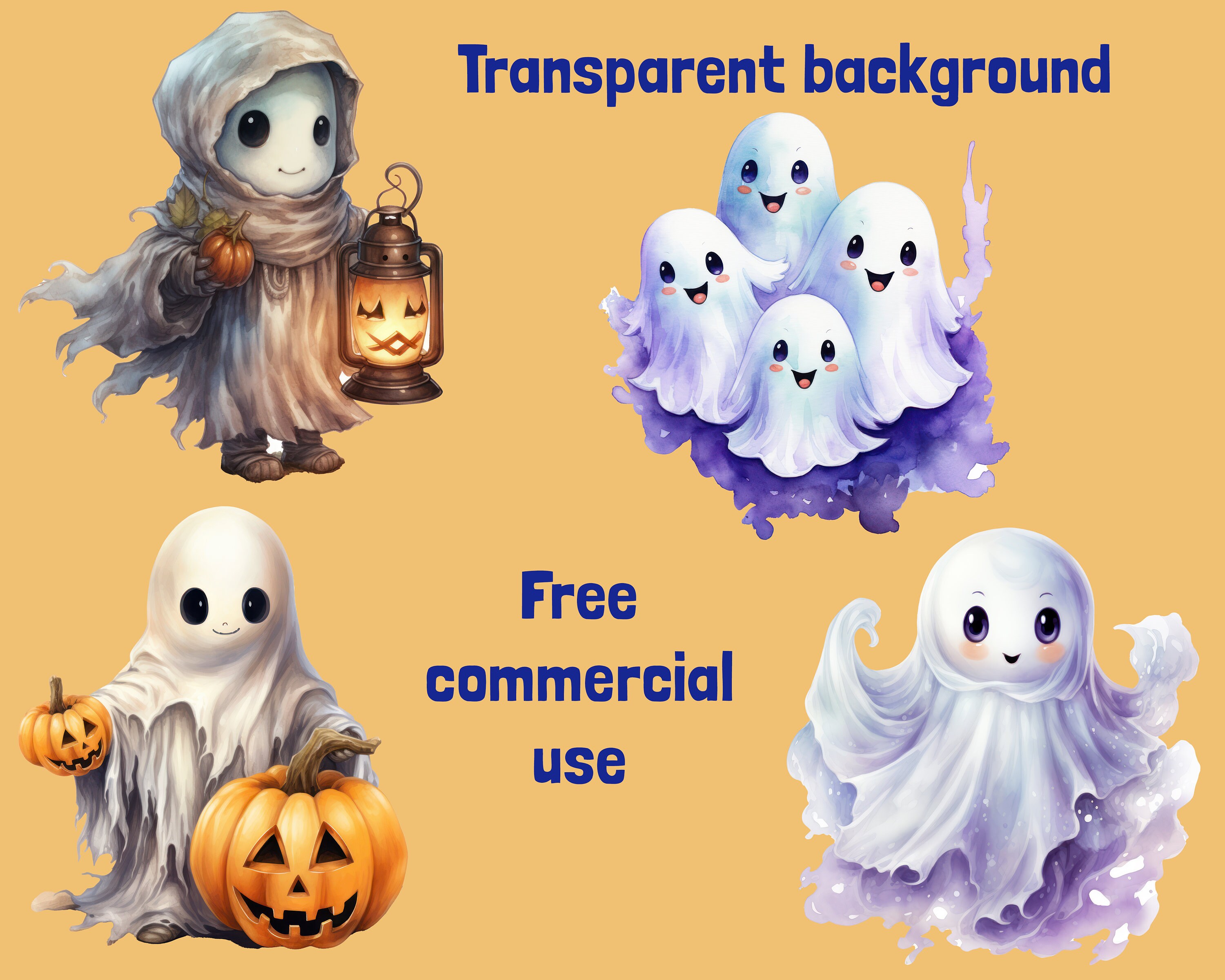 Halloween Cute Ghosts Clipart Watercolor Halloween Clipart - Etsy