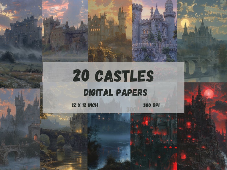 20 Castle Digital Paper, Magical Castles, Castle Junk Journal, Fantasy ...