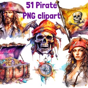 Pirate Clipart, Pirate Clipart Bundle, Pirate Ship Clipart, Watercolor ...