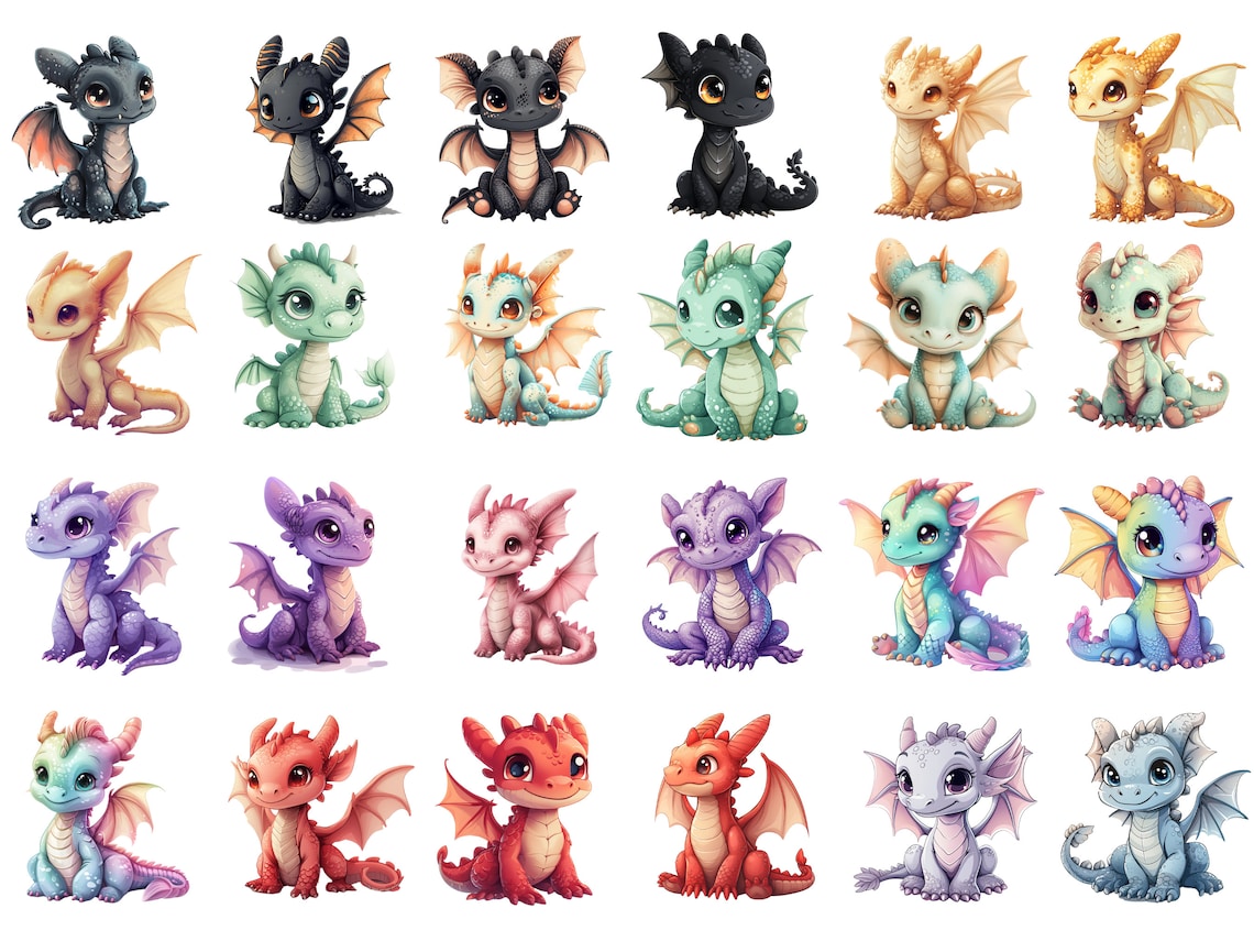 Big Bundle 124 Cute Baby Dragons Clipart, Watercolor Clipart Dragon ...