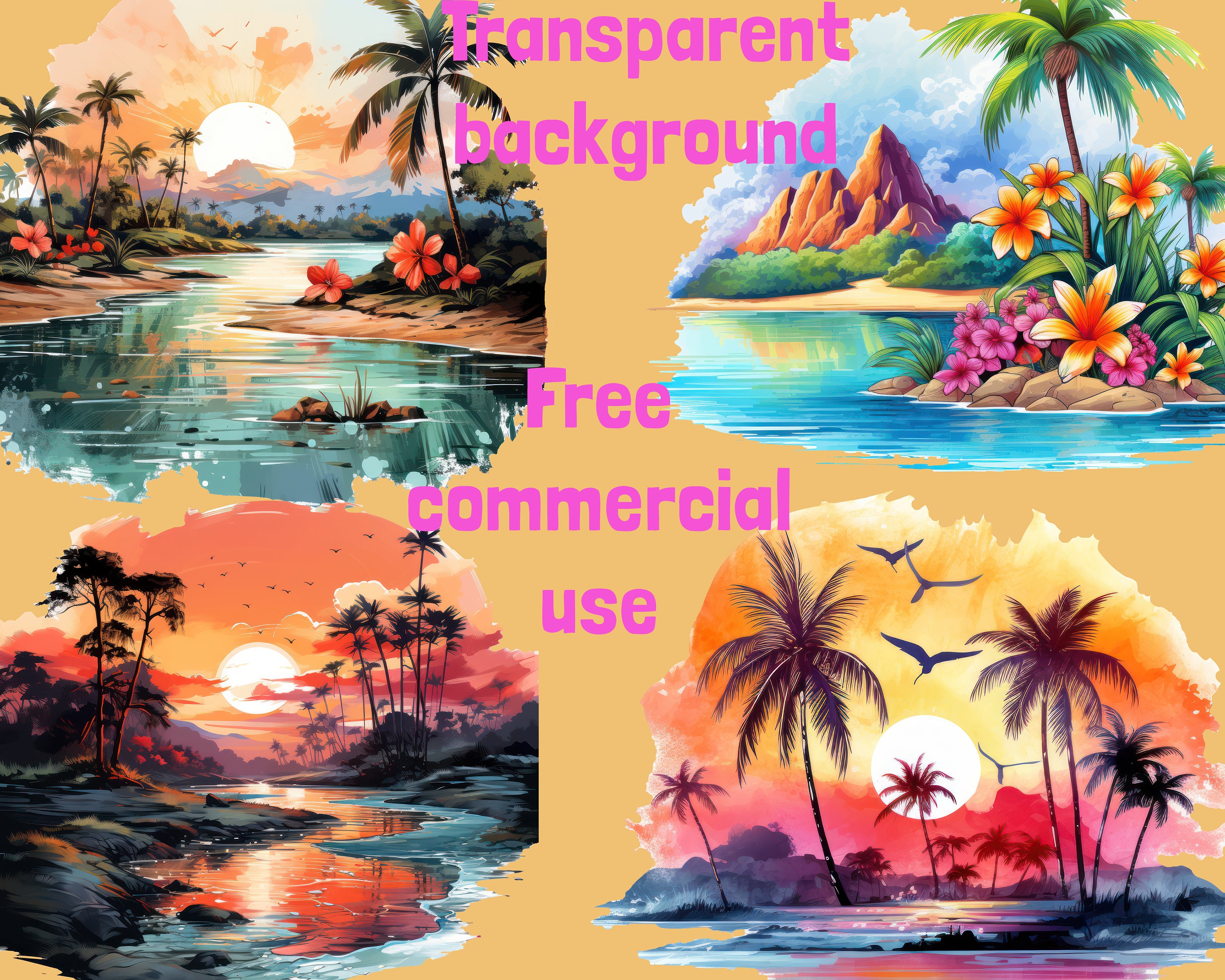 Tropical Island Watercolor Clipart, Tropical Png, Digital Download for ...