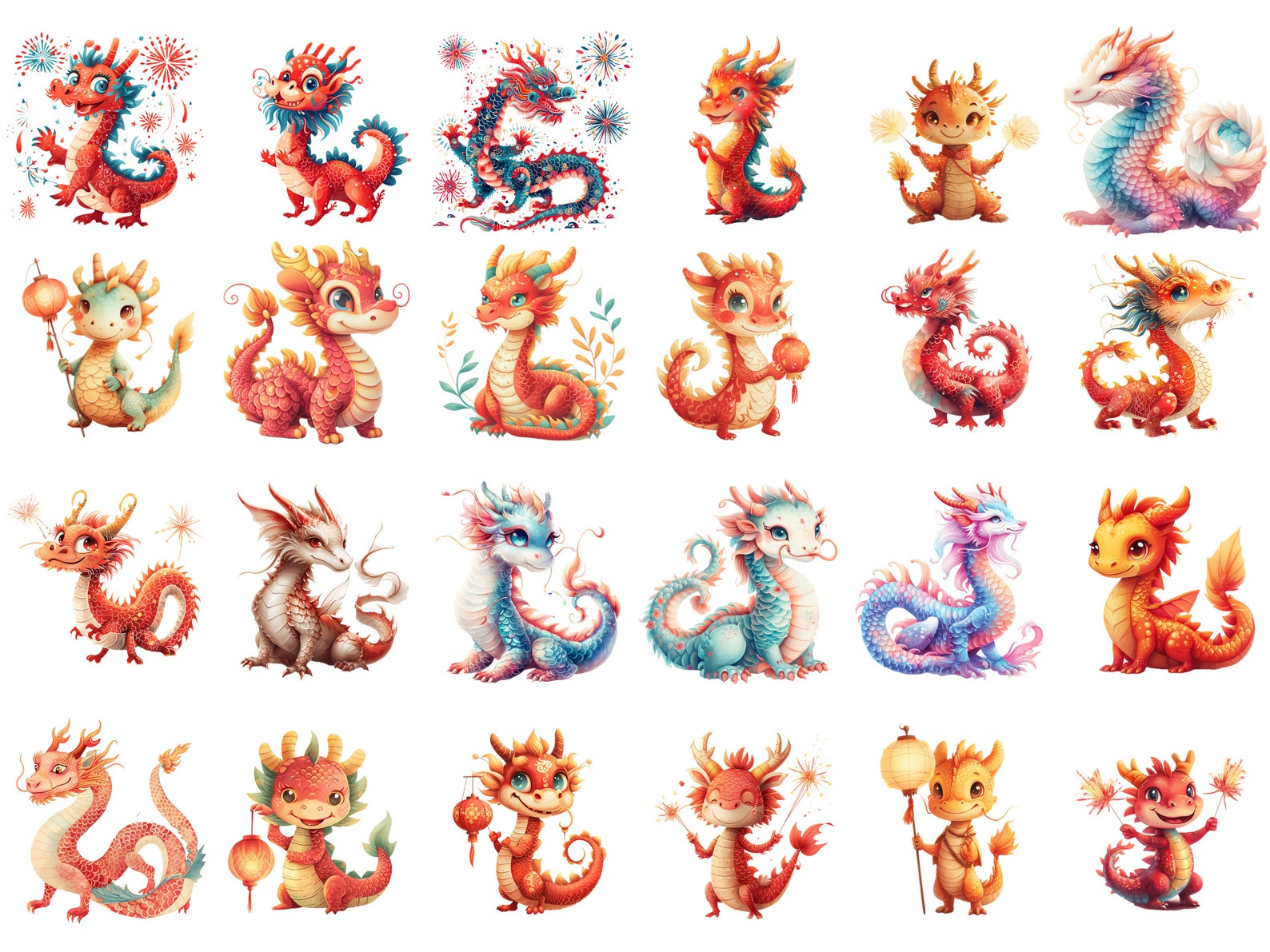 39 Cute Chinese Dragons Clipart, Chinese New Year, Big Bundle, Chinese ...