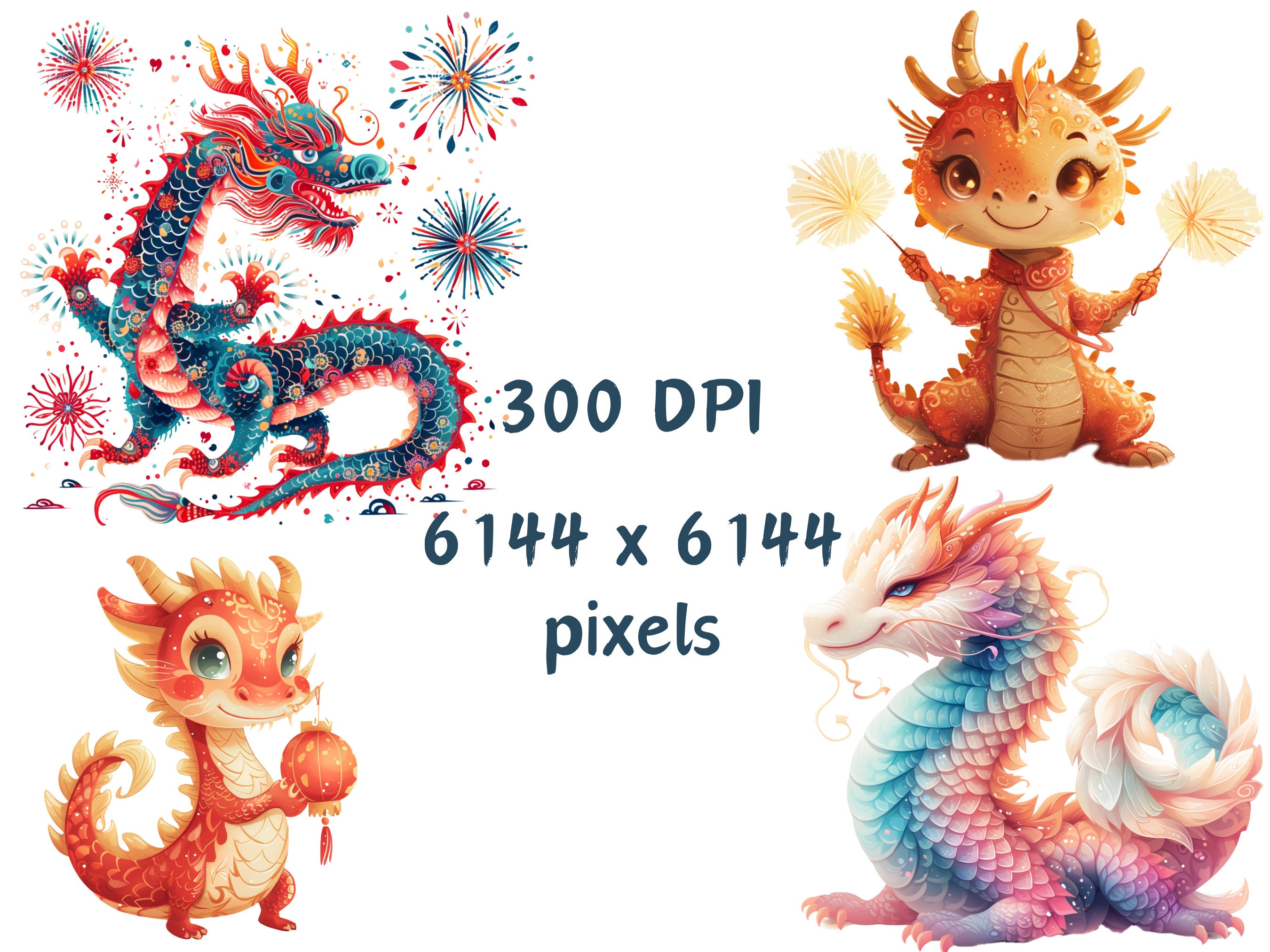 39 Cute Chinese Dragons Clipart, Chinese New Year, Big Bundle, Chinese ...