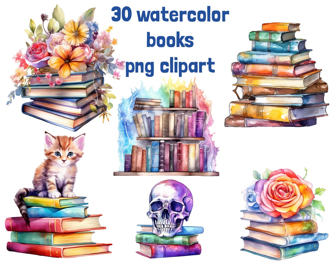 Books Clipart Watercolor Book Png Watercolor Clipart Bookshelf Clipart ...