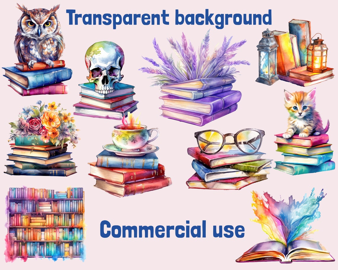 Books Clipart Watercolor Book Png Watercolor Clipart Bookshelf Clipart ...