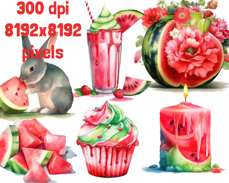Watermelon Clipart, Summer Fruit Png, Watermelon Clipart Bundle ...