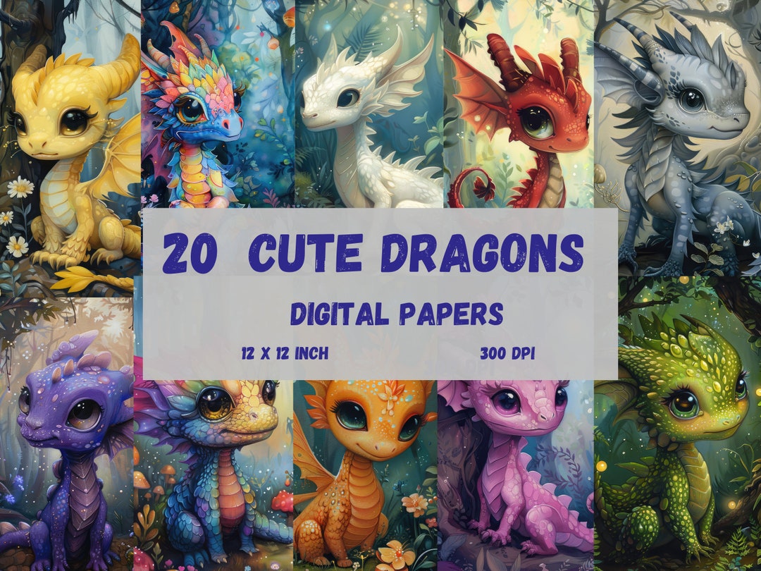 20 JPG Cute Baby Dragon Digital Paper, Fantasy Papers, Baby Dragon Png ...