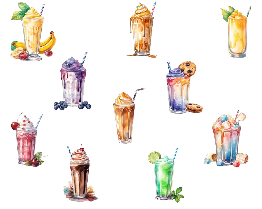 Milkshake Clipart Watercolor Milkshake Clipart Bundle Dessert Clipart ...