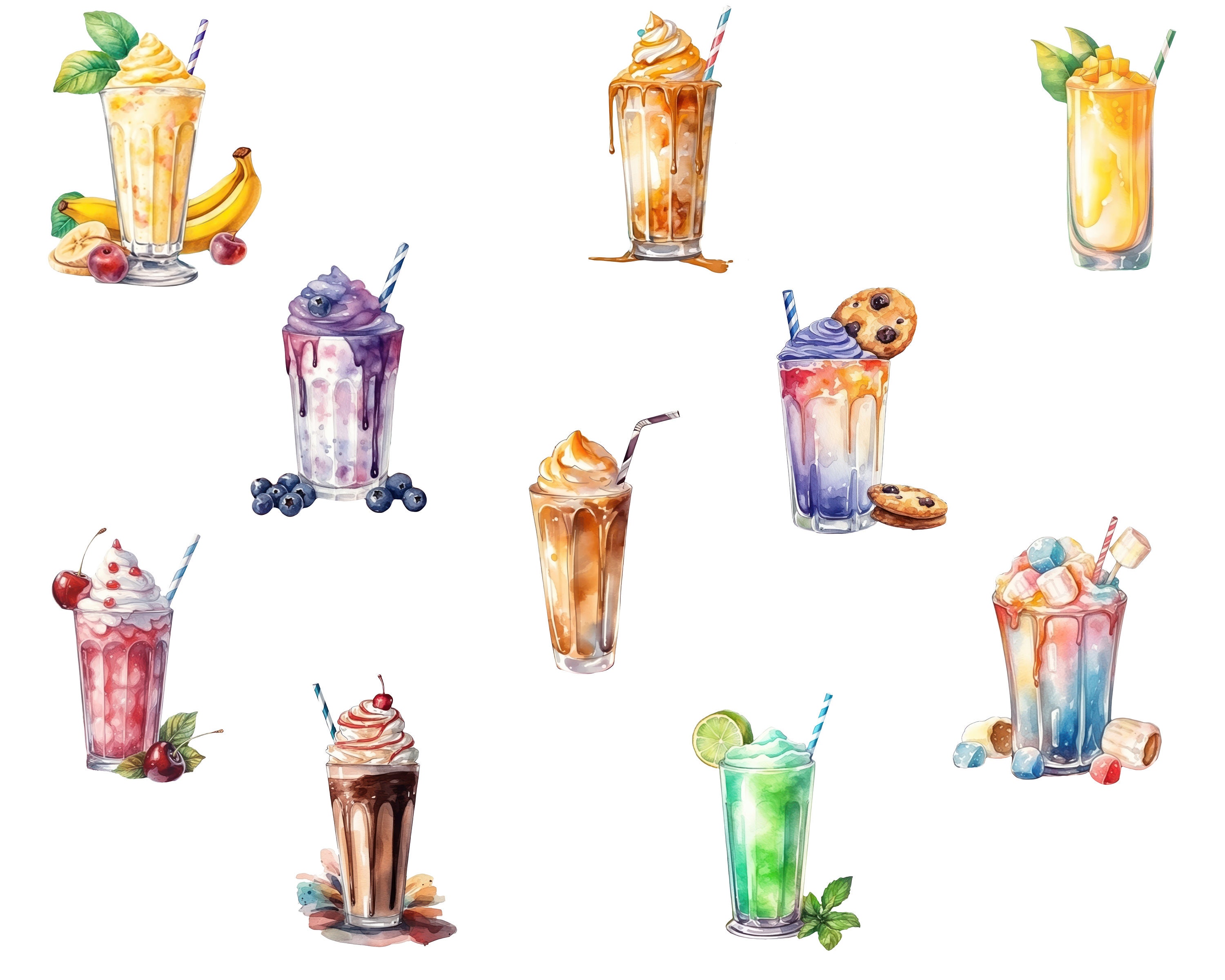 Milkshake Clipart Watercolor Milkshake Clipart Bundle Dessert Clipart ...