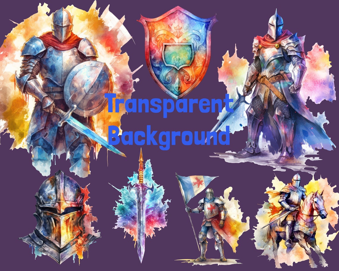Watercolor Knights Clipart, 30 Fantasy Knights Png, Clipart Bundle ...