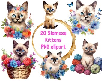 Chubby Kittens Watercolor Clipart Cute Kawaii Cartoon - Etsy