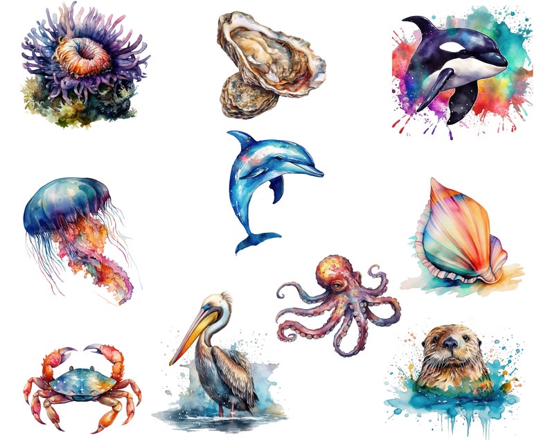 Sea Animals Clipart, PNG Transparent, Junk Journal, Collage, Ocean ...