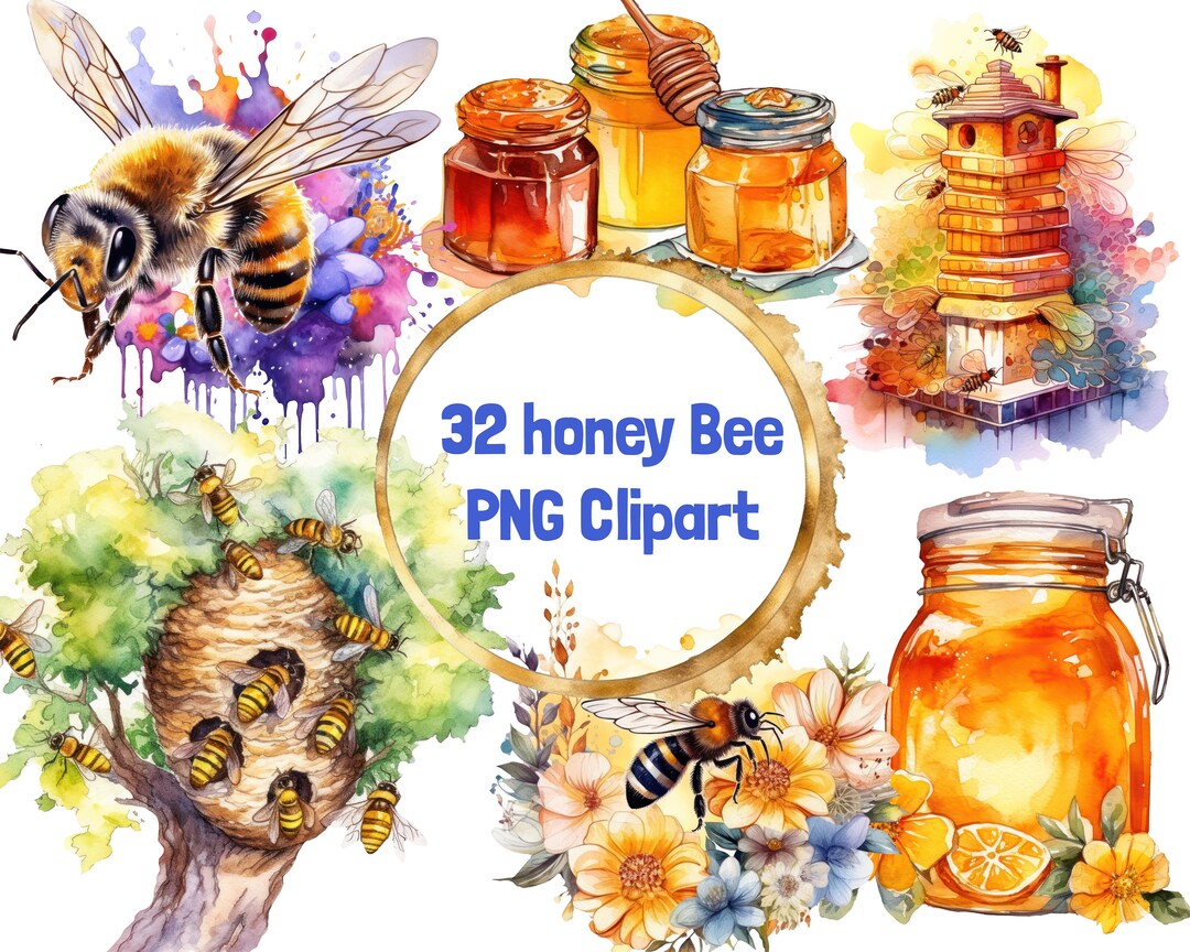 Honey Bee Watercolor Clipart, Spring Garden Clipart, Honey Clipart, Bee ...
