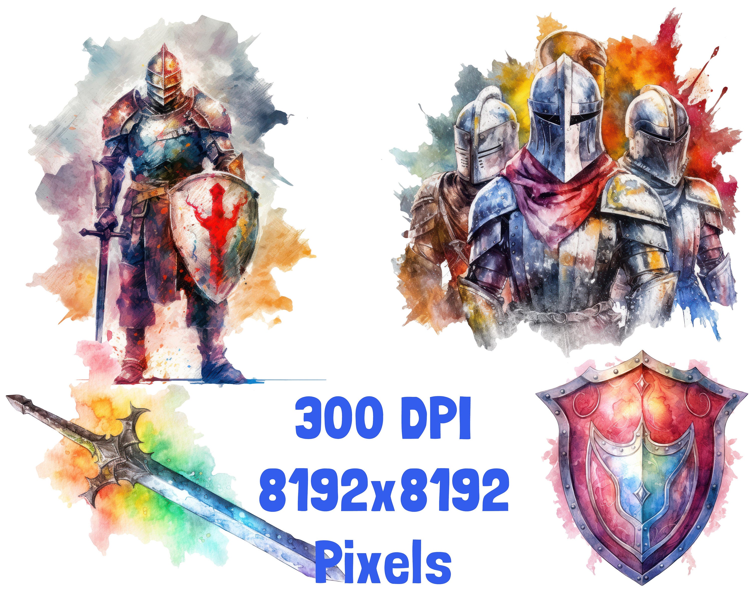 Watercolor Knights Clipart, 30 Fantasy Knights Png, Clipart Bundle ...