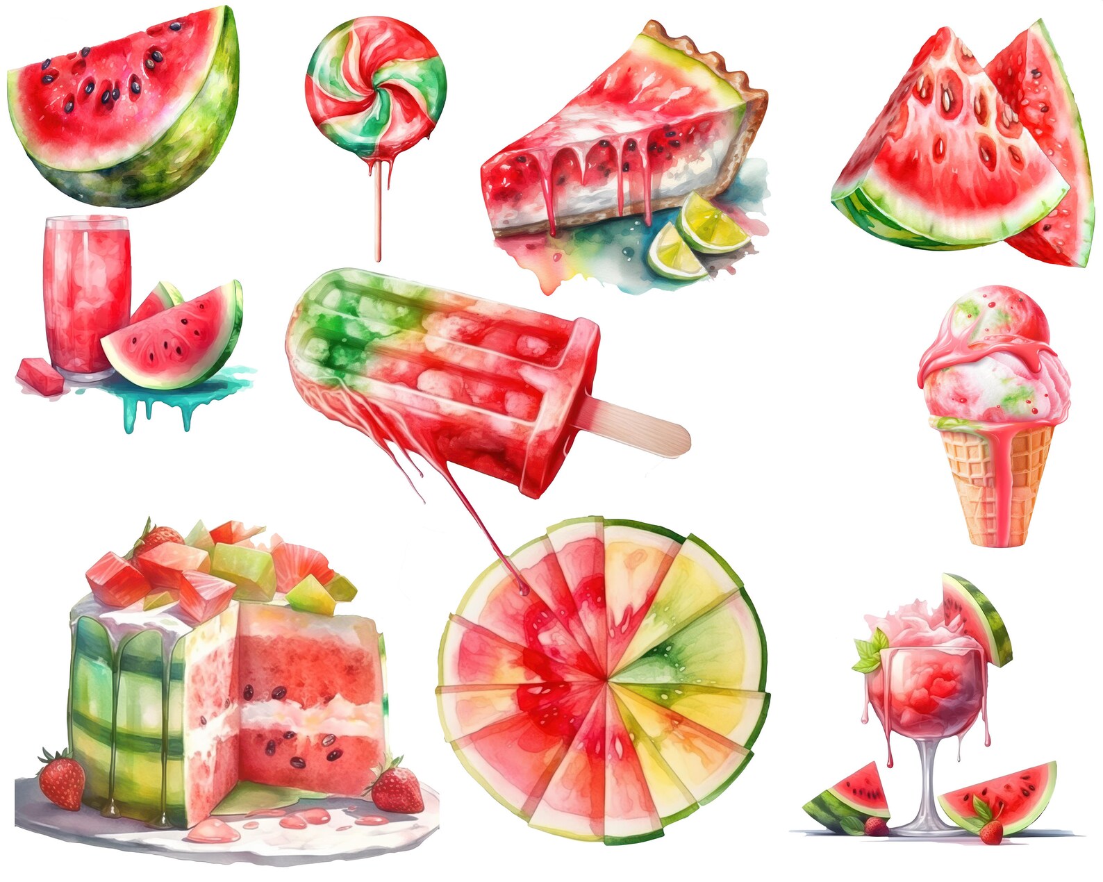 Watermelon Clipart, Summer Fruit Png, Watermelon Clipart Bundle ...