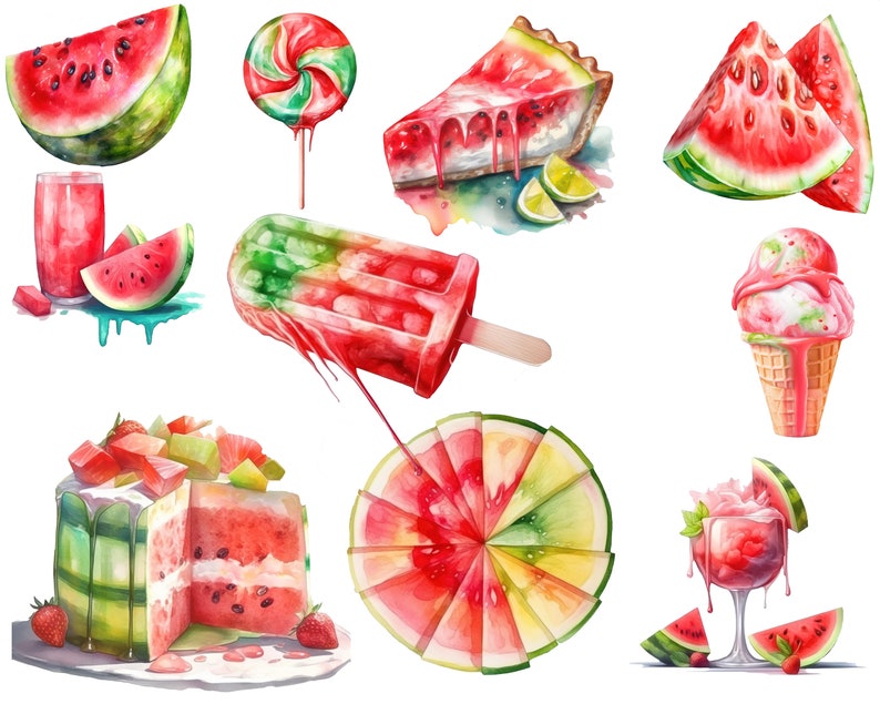 Watermelon Clipart, Summer Fruit Png, Watermelon Clipart Bundle ...
