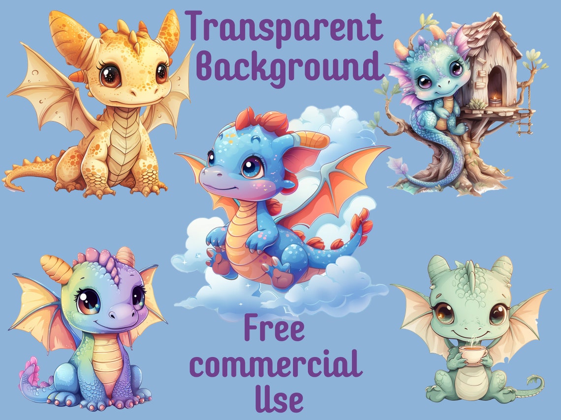 Big Bundle 124 Cute Baby Dragons Clipart, Watercolor Clipart Dragon ...