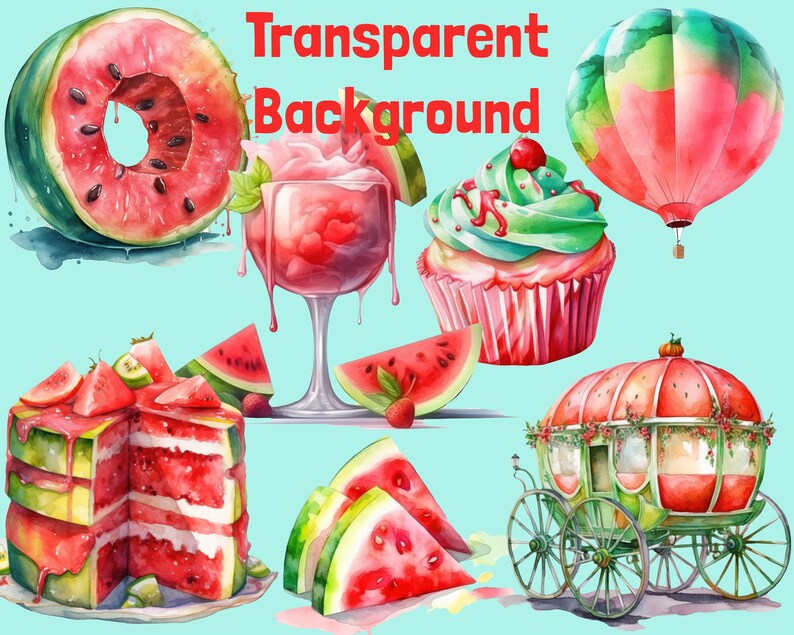 Watermelon Clipart, Summer Fruit Png, Watermelon Clipart Bundle ...
