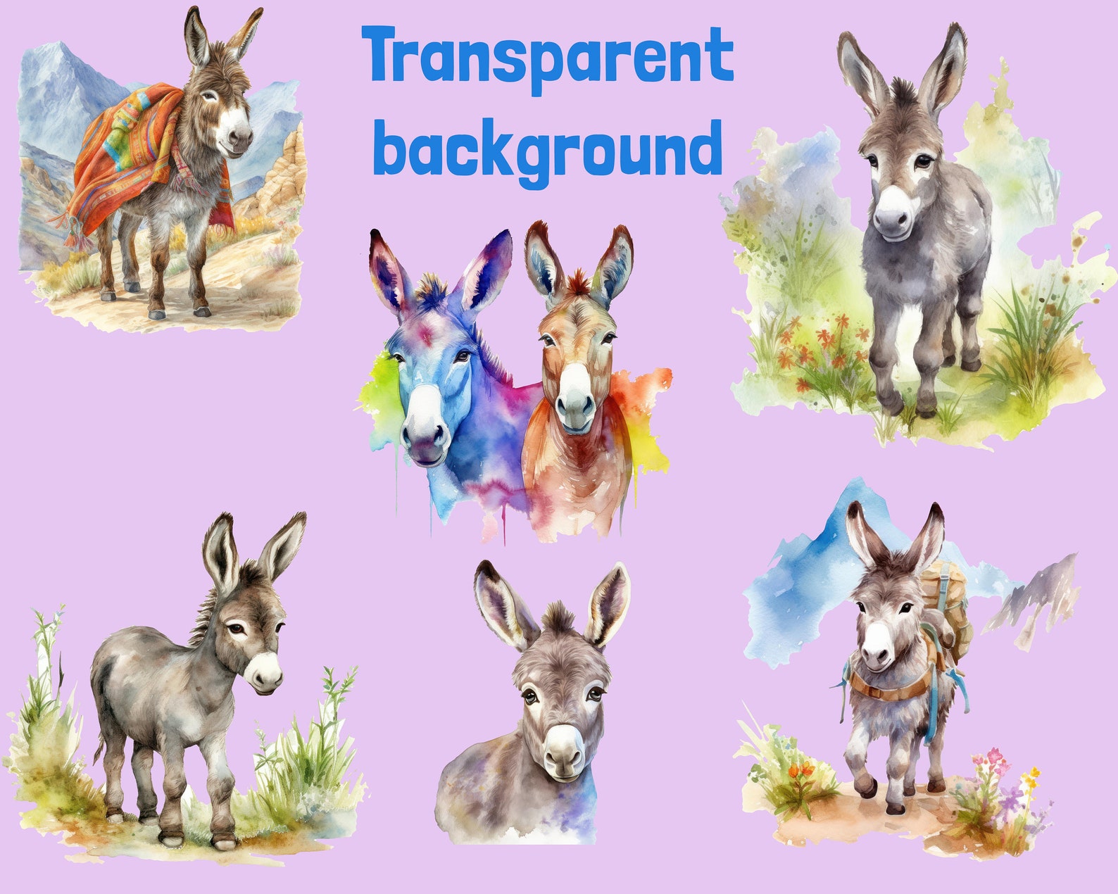 Donkey Clipart, Farm Donkey Png, Cute Donkey Clipart, Watercolor ...