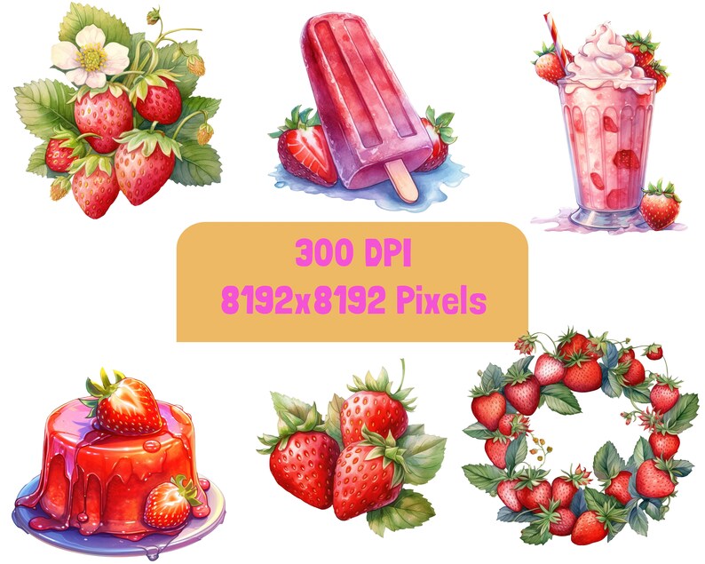 Strawberry Clipart Watercolor Strawberries Clipart Summer Fruit Clipart ...