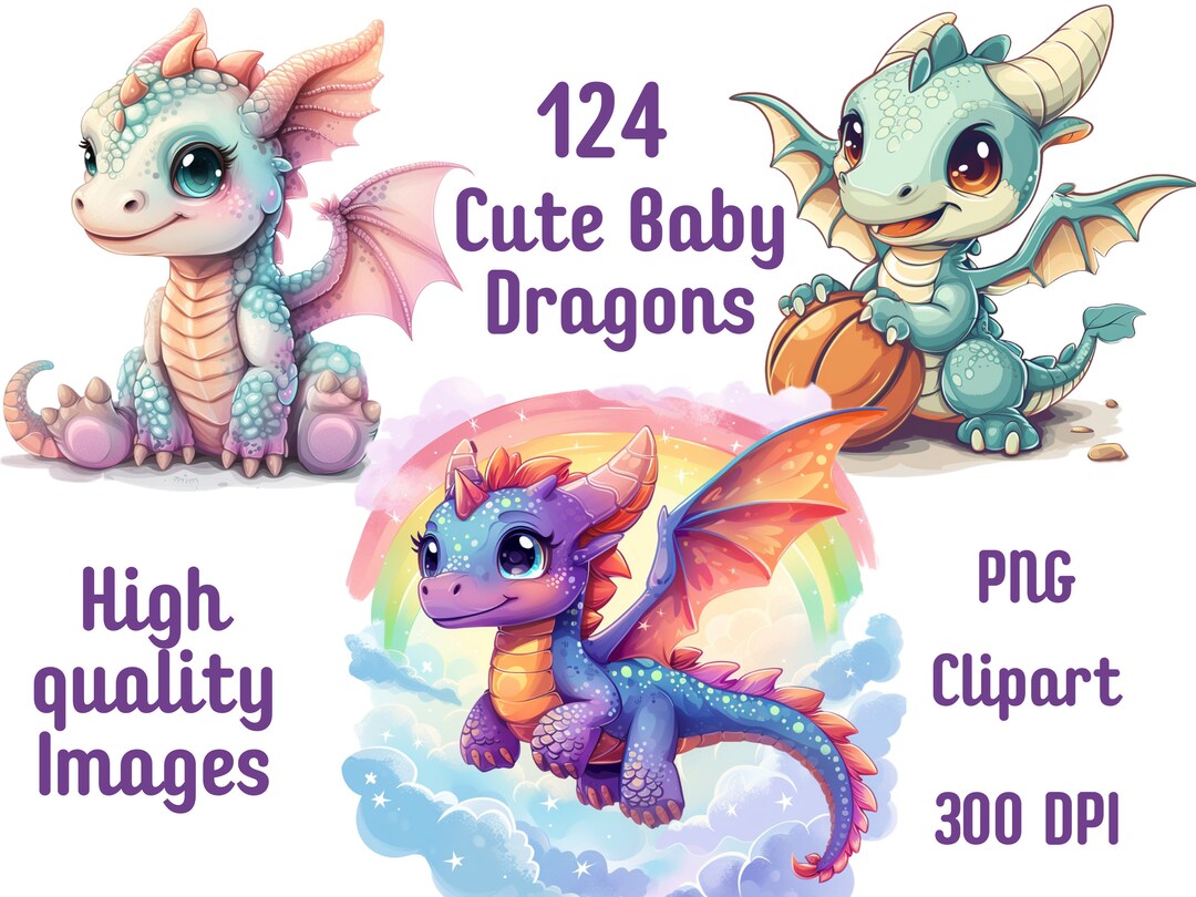 Big Bundle 124 Cute Baby Dragons Clipart, Watercolor Clipart Dragon ...